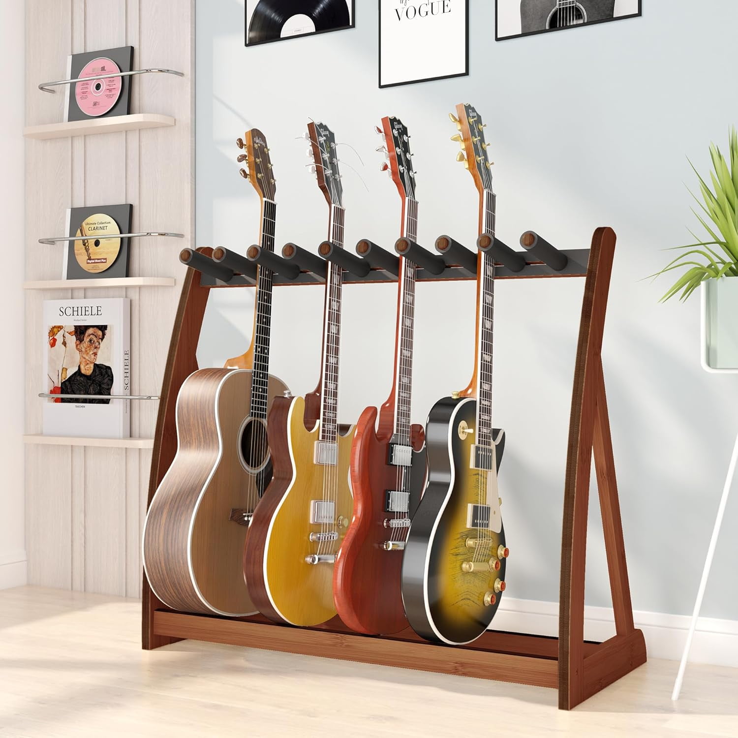Guitar Stand Rack, Multi-Guitar Display Rack Adjustable Bamboo Guitars ...