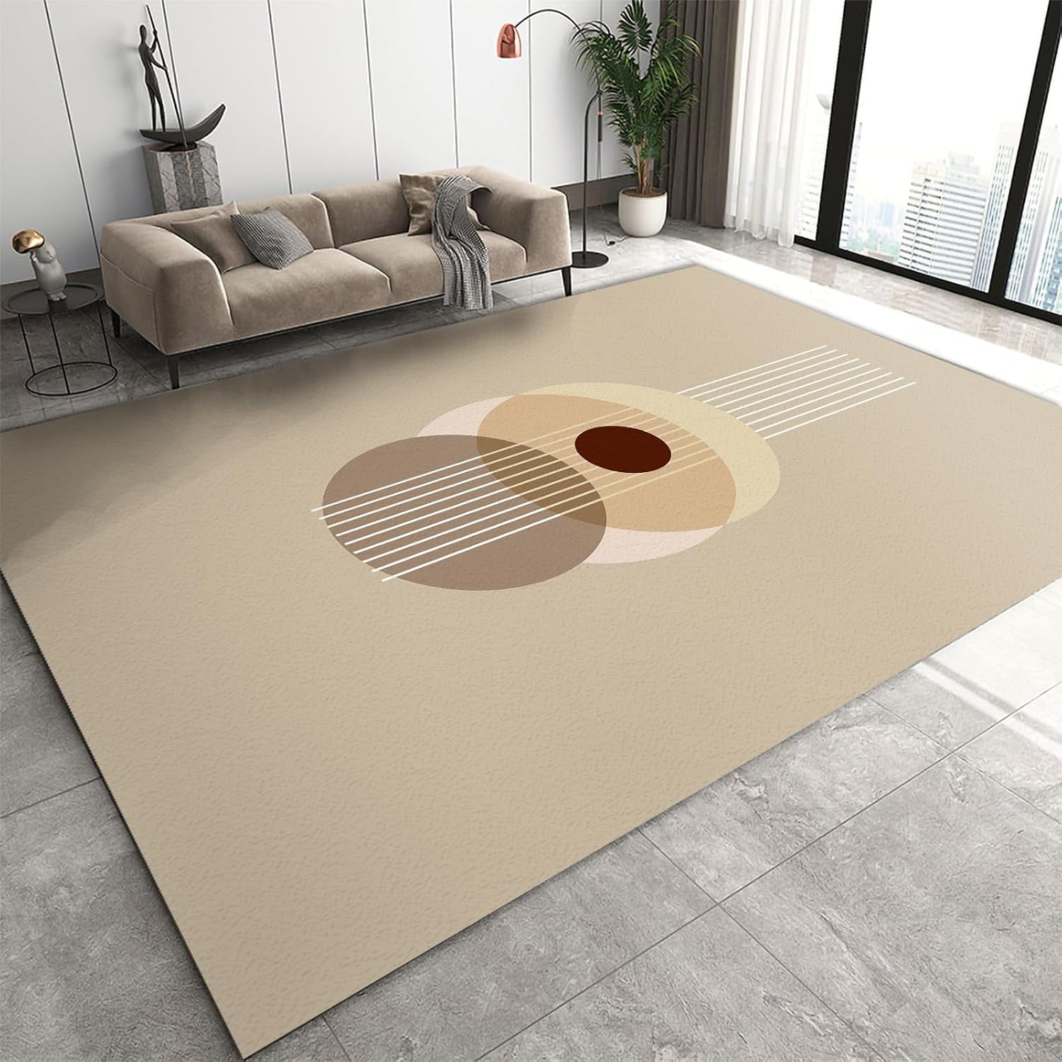 Guitar String Stripes Living Room Bedroom Area Rug, Boho Sun Arch ...