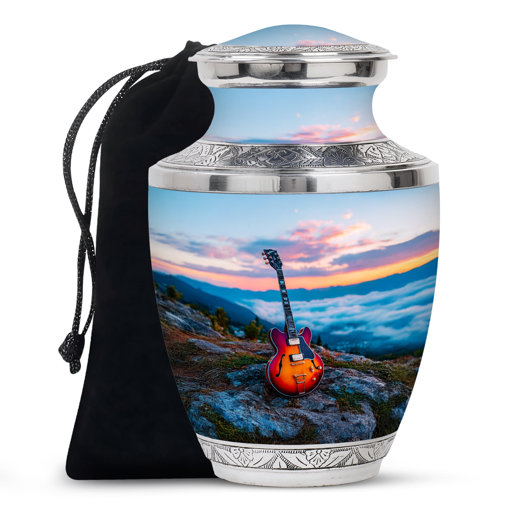 Guitar Sunset Large Cremation Urn For Human Ashes Adult Male, Mountain ...