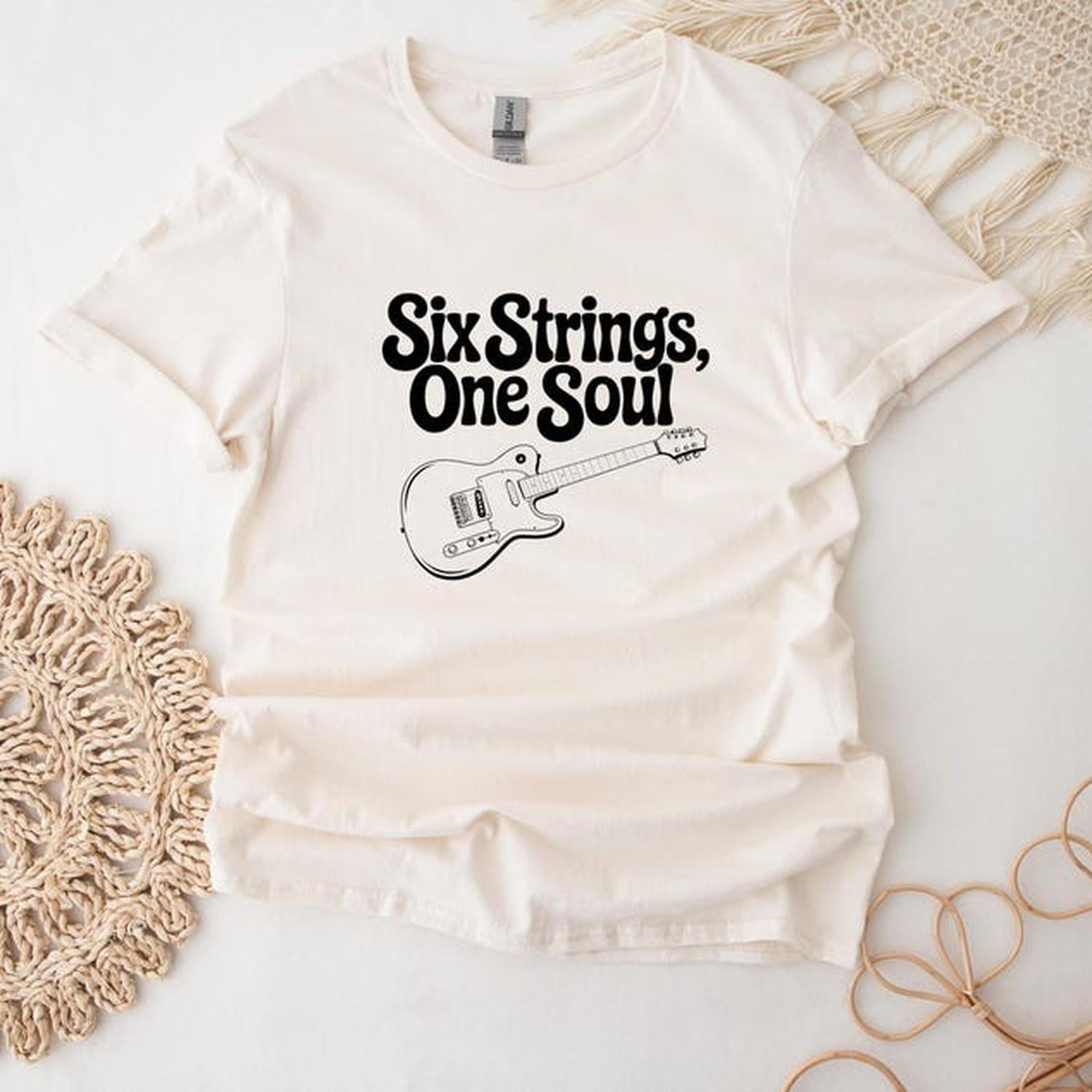 Guitar T-Shirt For Dad Six Strings One ul Top Retro Guitar Vintage ...