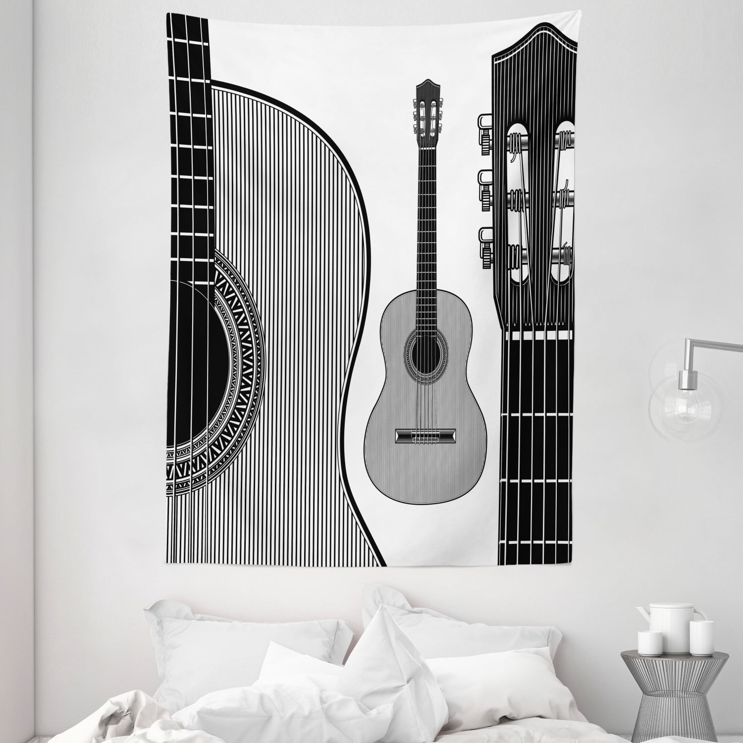 Guitar Tapestry, Monochrome Design Striped Acoustic Classical ...