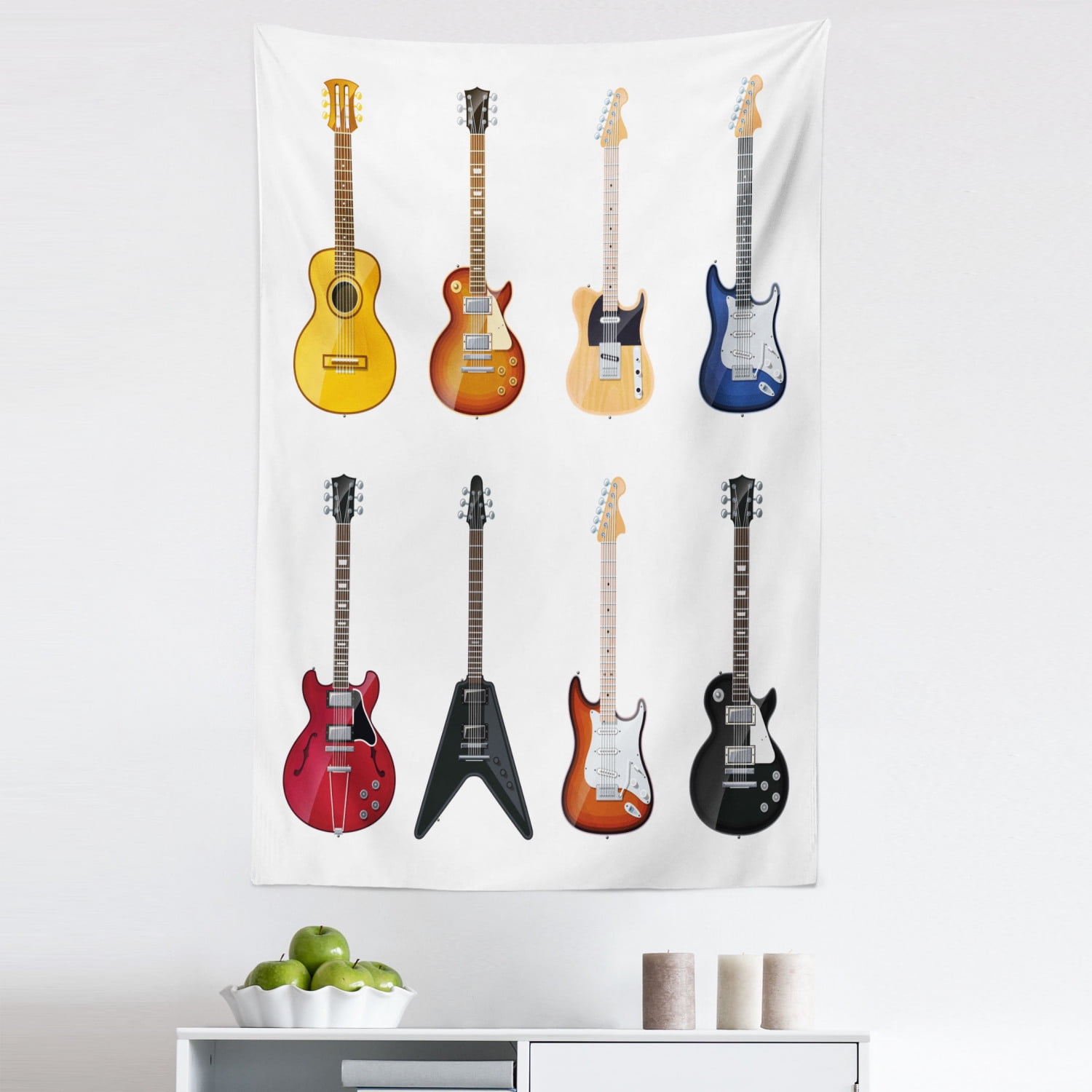 Guitar Tapestry, Wide Variety of String Instruments Realistic Musical ...