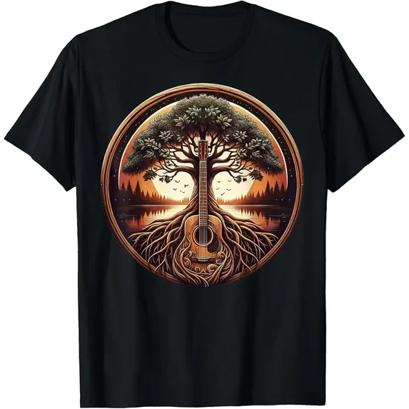 Guitar Tree of Life Roots Music Unisex Short Sleeve Graphic T-Shirt ...