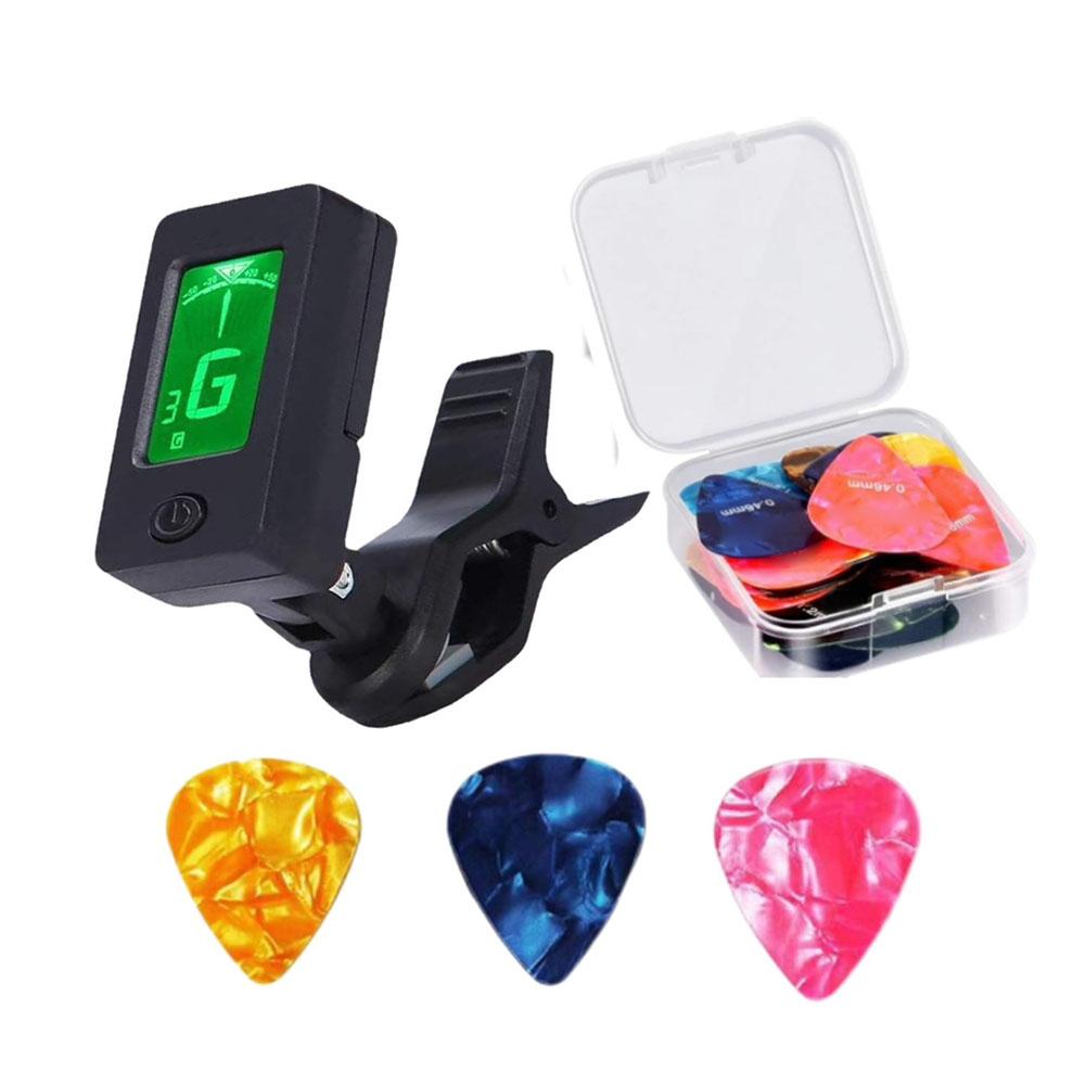 Guitar Tuner Clip on 30 Guitar Picks Set Ukuleles Violins Newest ...