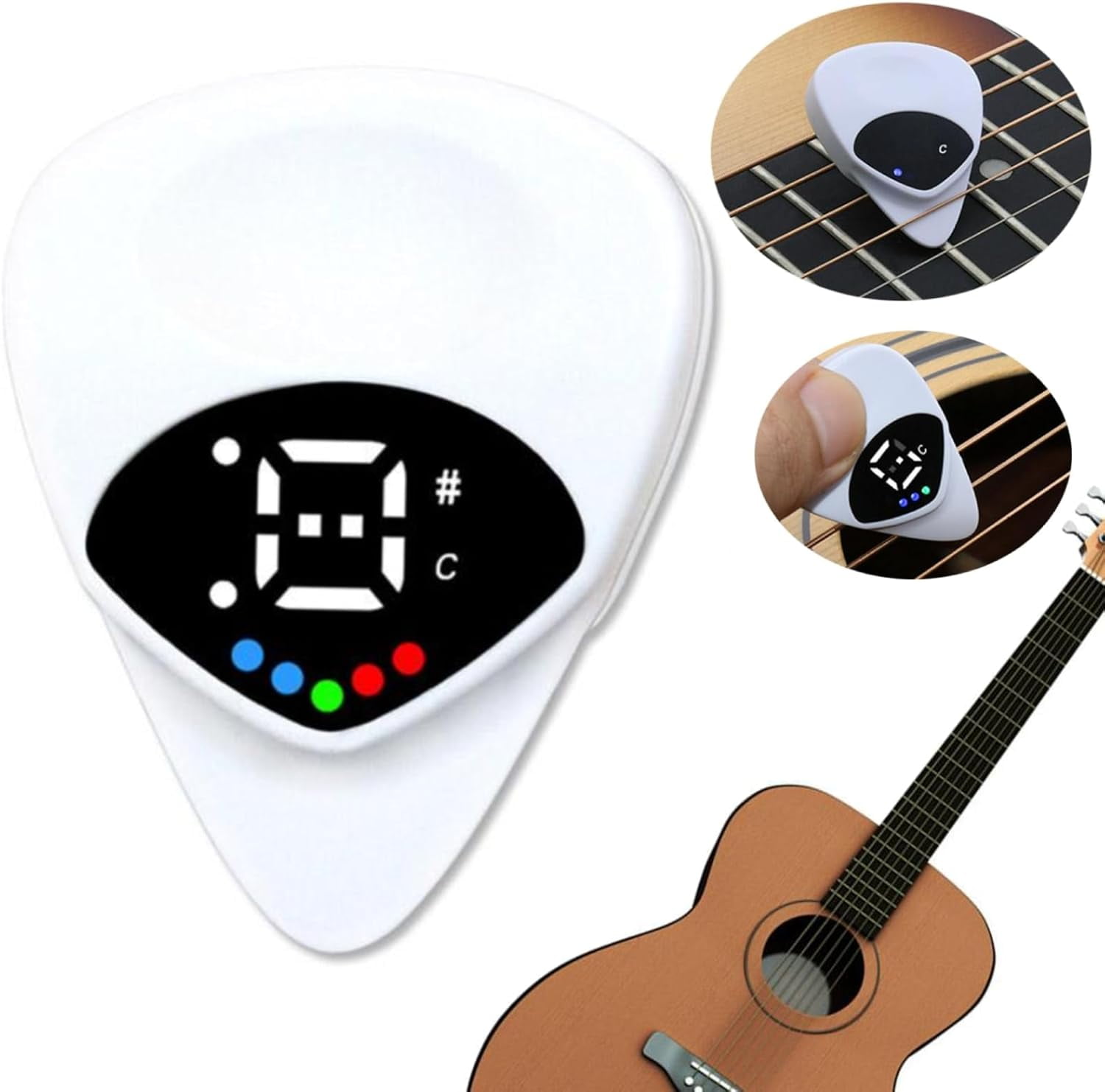Guitar Tuner and Guitar Pick 2 in 1, Digital Guitar Pick with LED ...