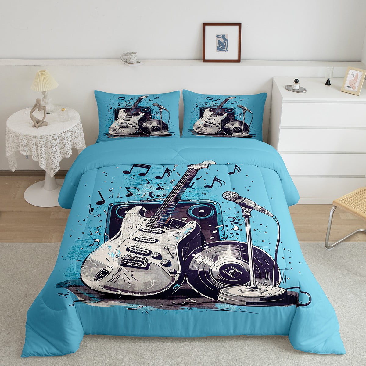 Guitar Twin Comforter Set,Modern Acoustic Rock Music Bedding Sets for ...