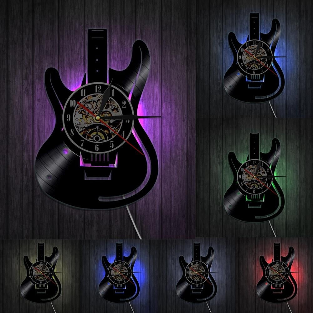 Guitar Wall Clock Guitarist Vintage Vinyl Record Wall Clock Rock n Roll ...