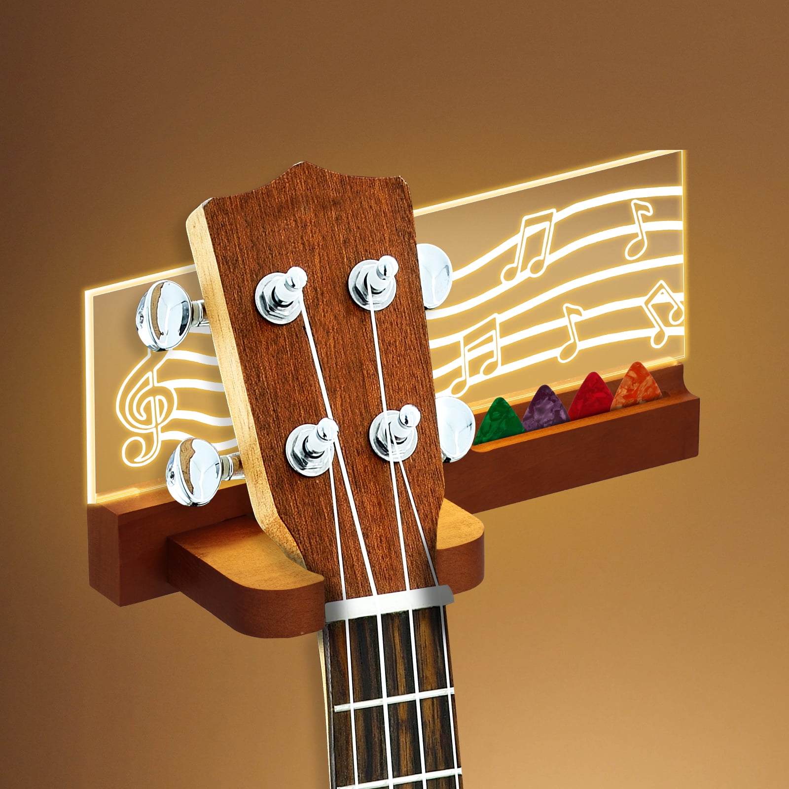 Guitar Wall Mount Wood Light Up Guitar Wall Hanger with Pick Holder and ...