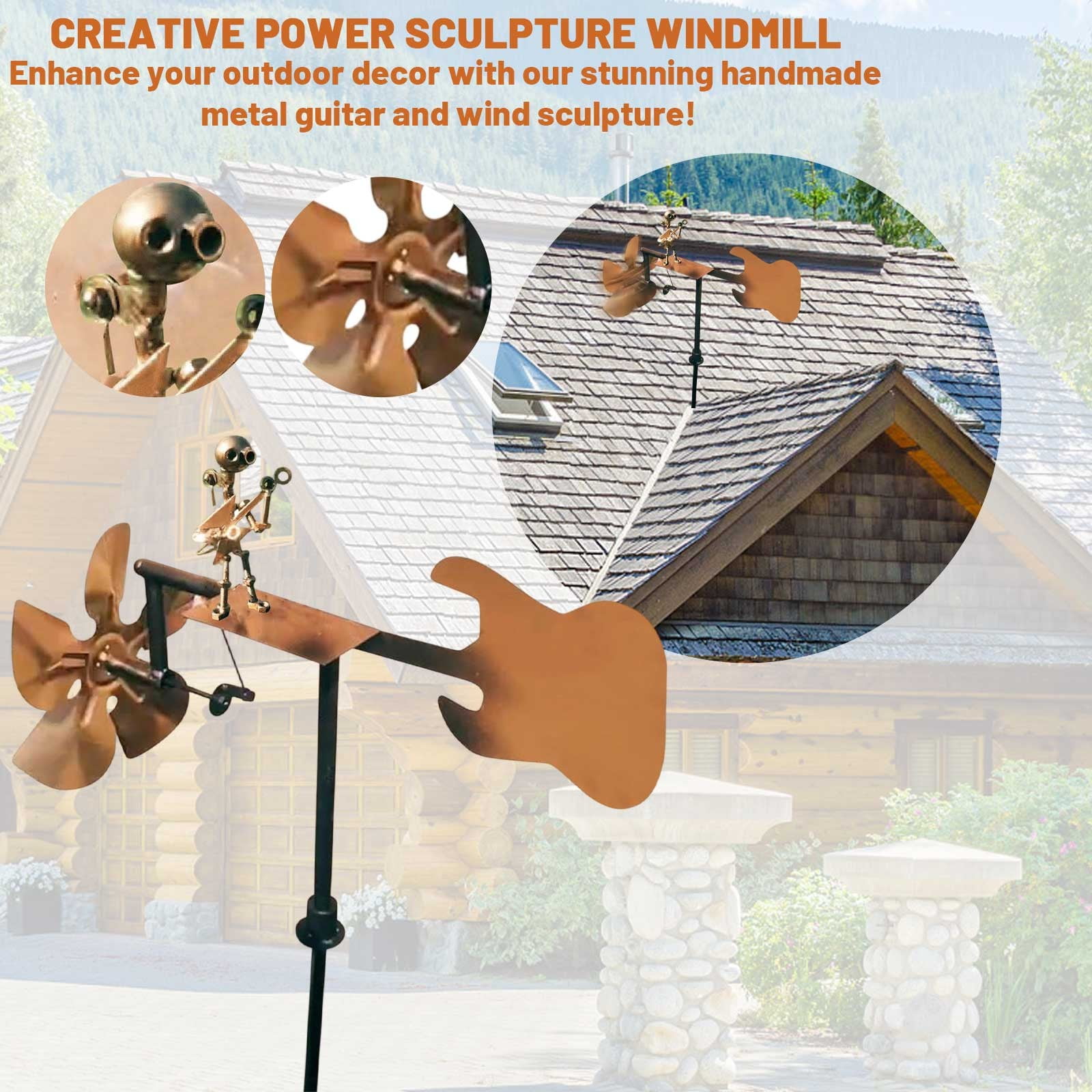 Guitar Windmill Garden Decoration, Handmade Metal Percussionist Music ...