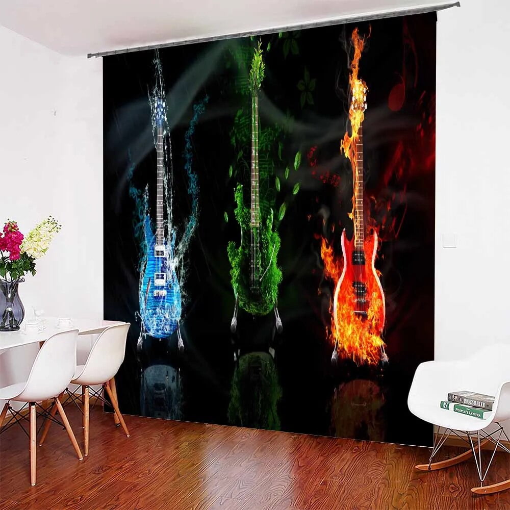 Guitar Window Curtains for Bedroom Living Room Print Windows Drapes ...