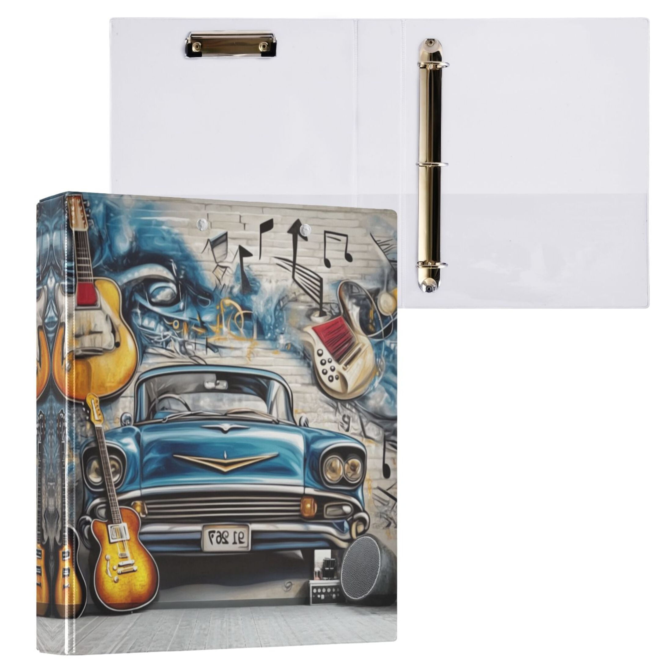 Guitar and A Classic Car 3 Ring Hardcover Binders 1.5in Round Rings for ...