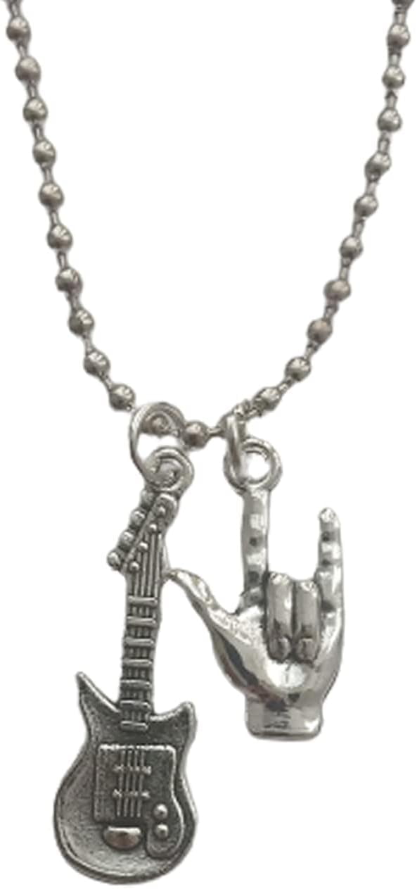 Guitar and I Love You Hand Sign Necklace, Cool Language Charm Pendant ...