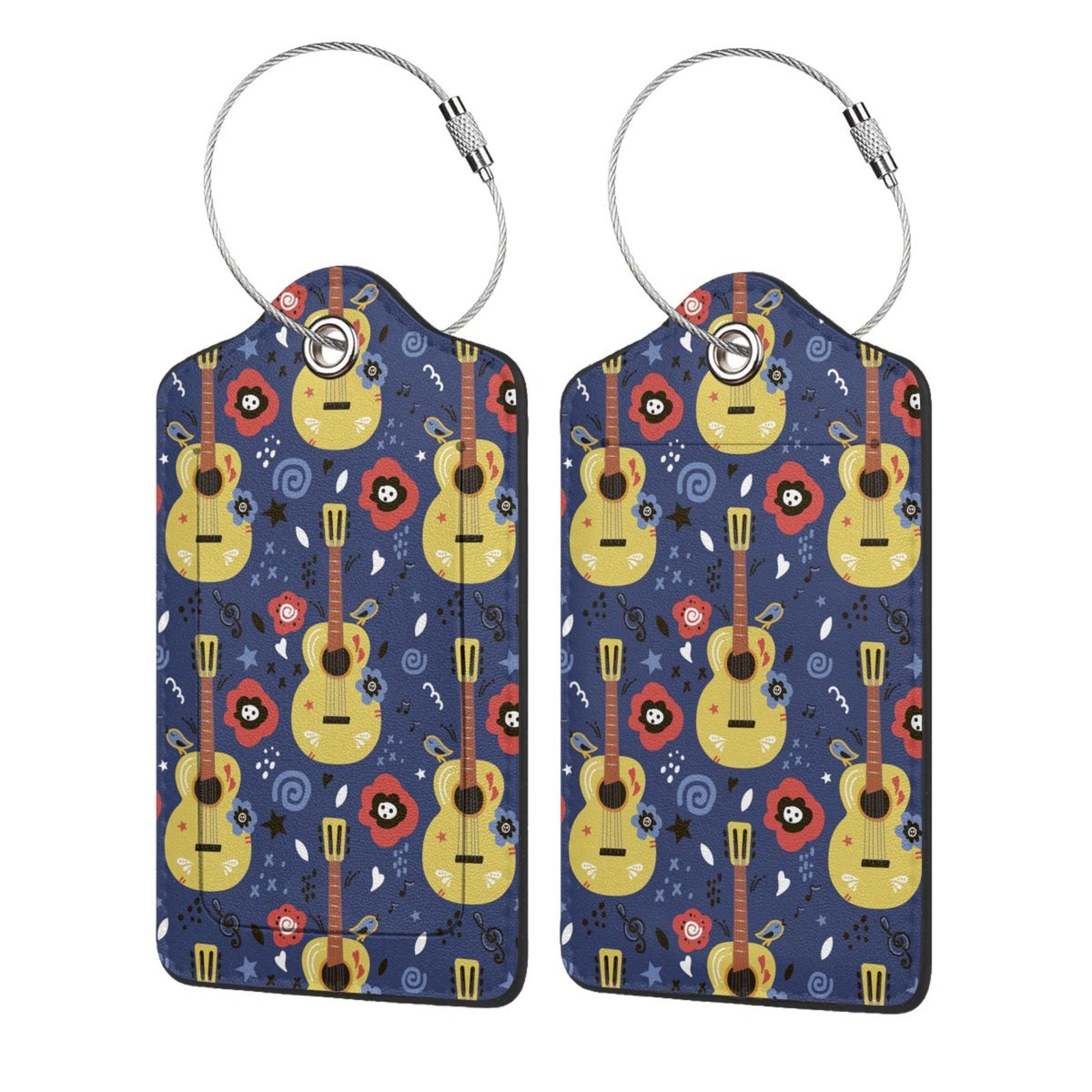 Guitar and Musical Notes Pattern Luggage Tags for Suitcase PU Privacy ...