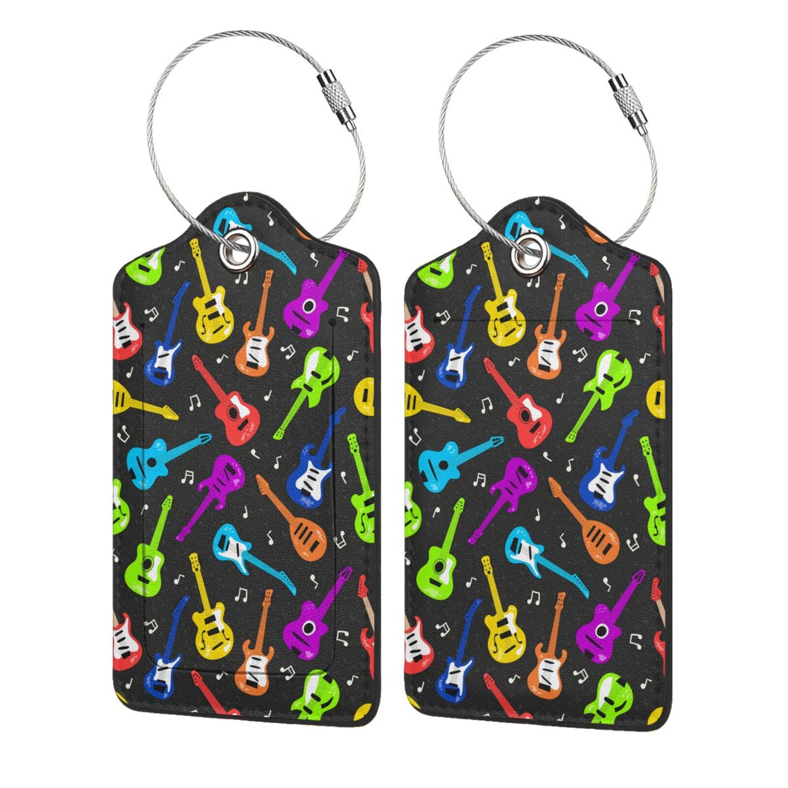 Guitar and Musical Notes Pattern Luggage Tags for Suitcase PU Privacy ...