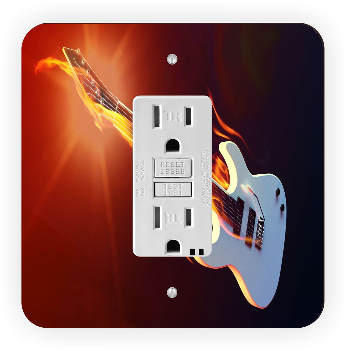Guitar on Fire Flames - GFI Switch Plate Cover - GFI Cover - Walmart.com