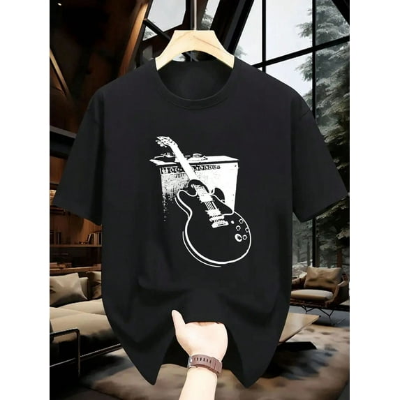 Guitar with Amplifier Art T-Shirt for Music Fans, Rock Style Streetwear ...