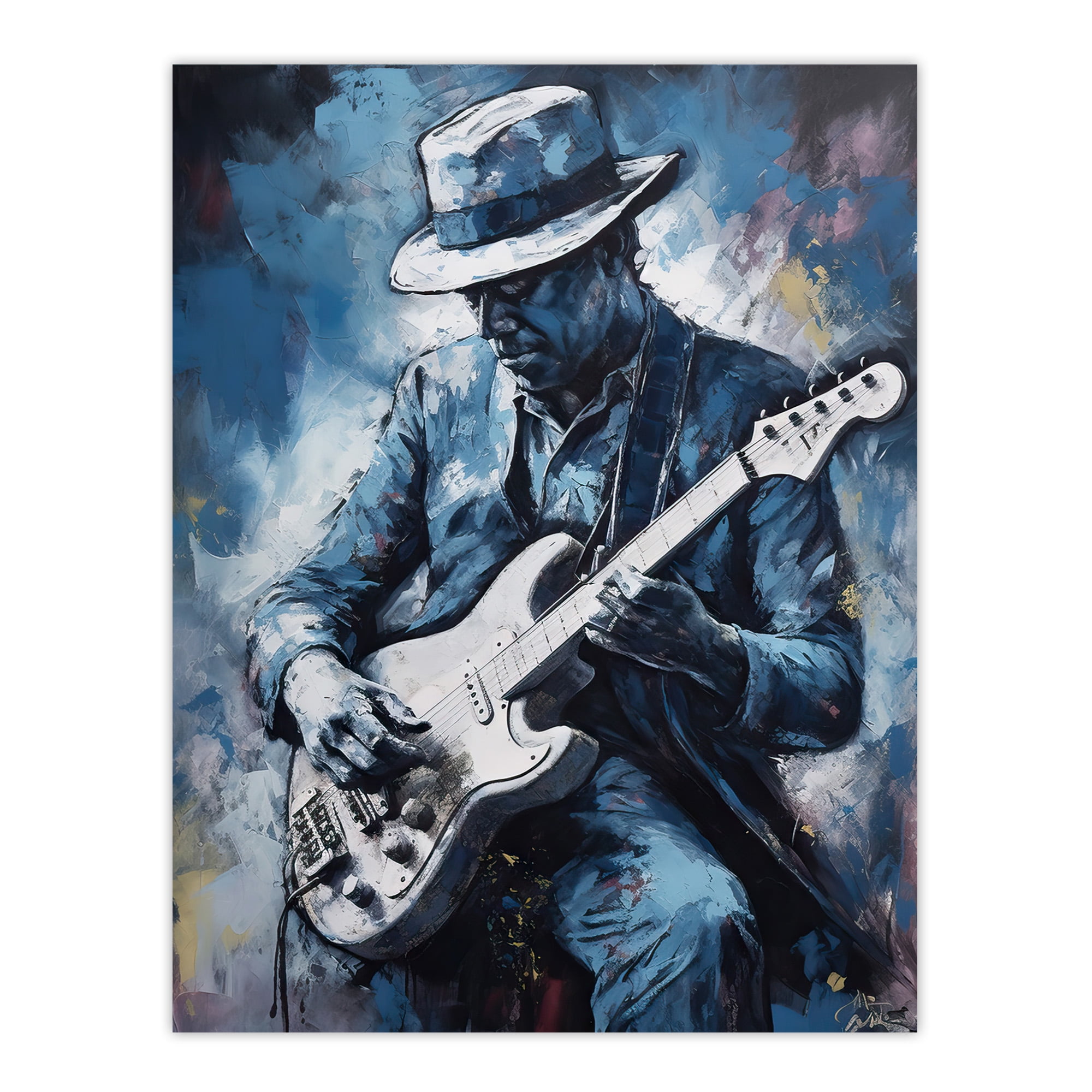 Guitarist Playing The Blues Oil Painting Musician Portrait Playing ...