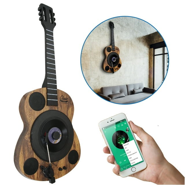 Bluetooth 3-Speed Guitar Shaped Automatic Stop Turntable with ...