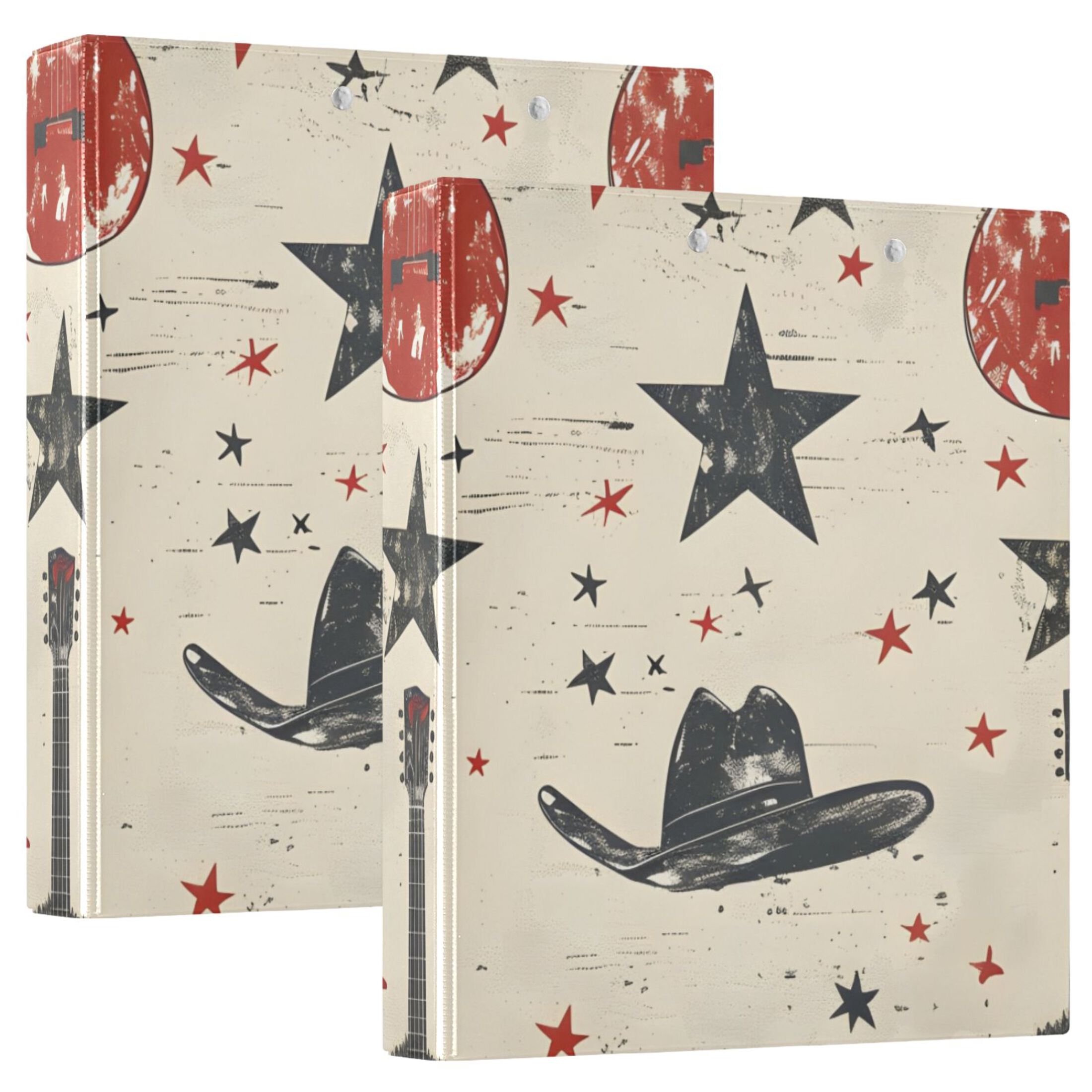 Guitars Stars Western Cowboy Hats Round Ring Binder 3 Rings 1.5 ...