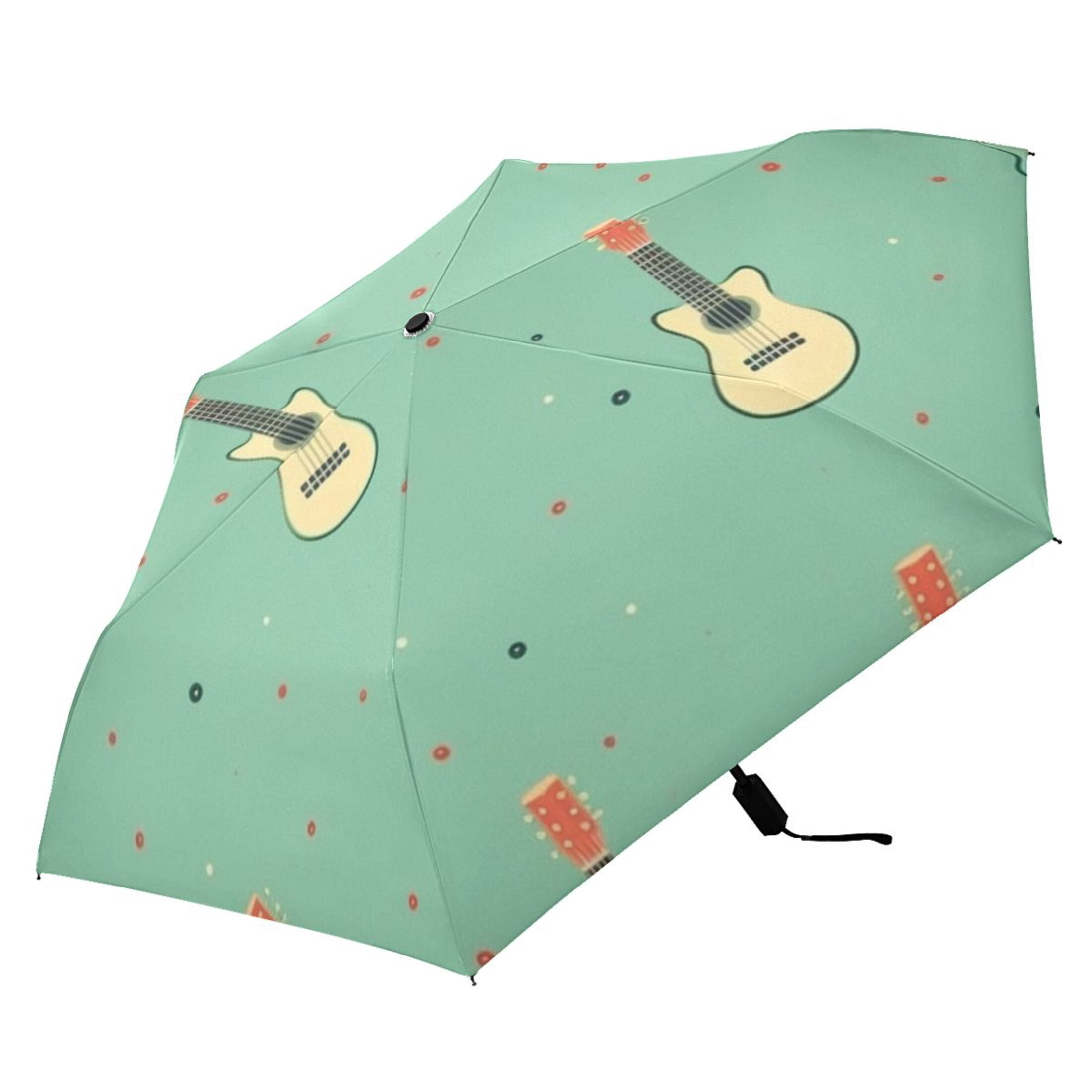 Guitars and Polka Dots Compact Folding Umbrella for Rain Windproof ...