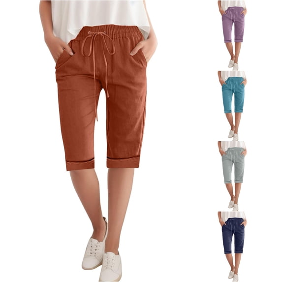 Guitiannn Women's Solid Color Casual Loose Straight Pocket Home Five ...