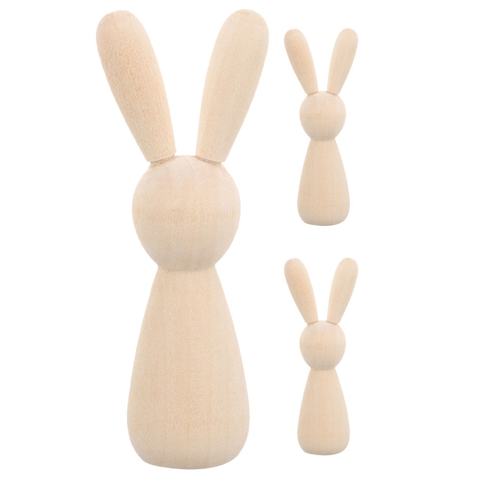 Guiyong 3Pcs Unfinished Wooden Bunny Unpainted Peg Dolls Wood DIY ...
