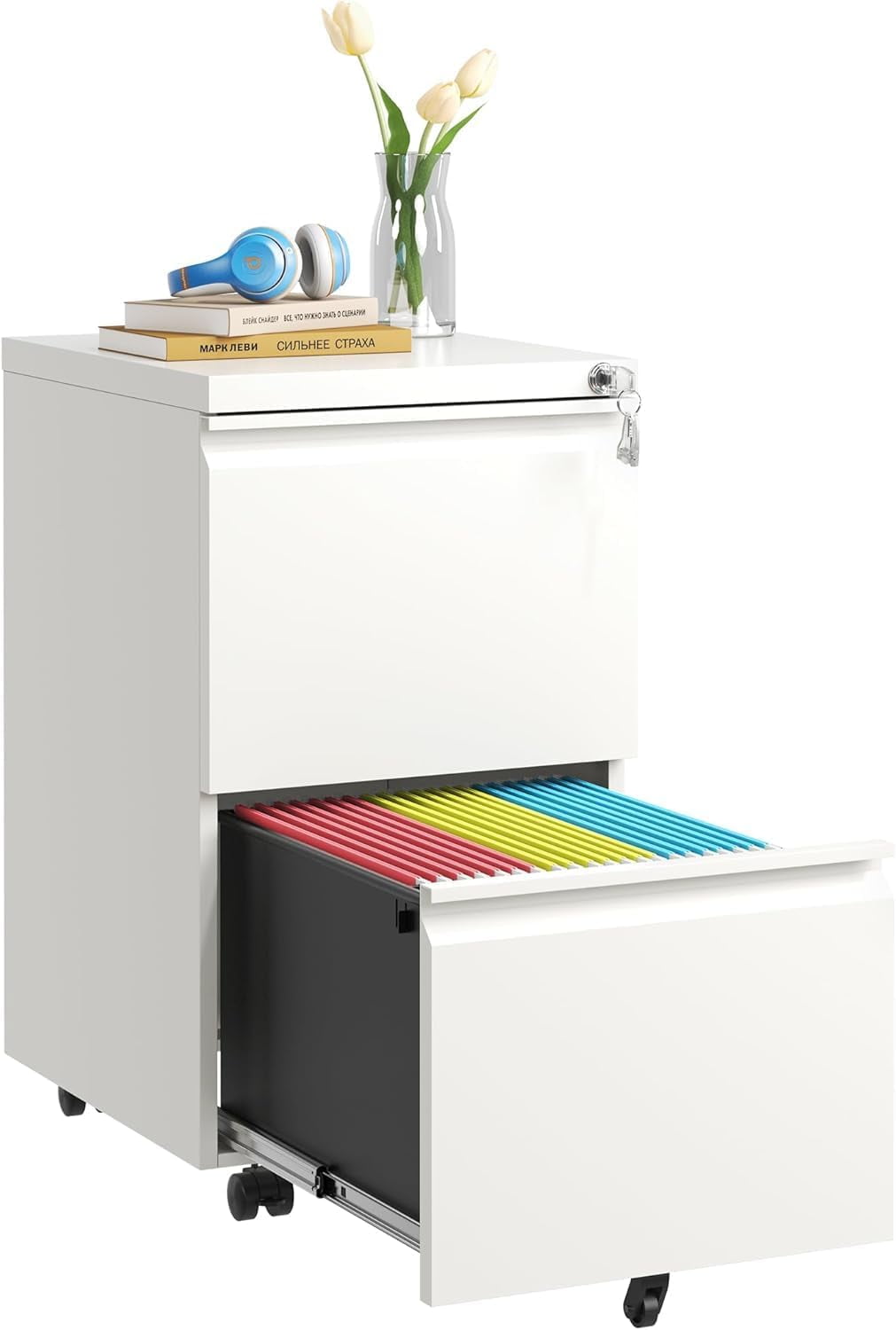 Guizeeopo Fully Assembled 2 Drawer File Cabinet, Locking Full Steel ...