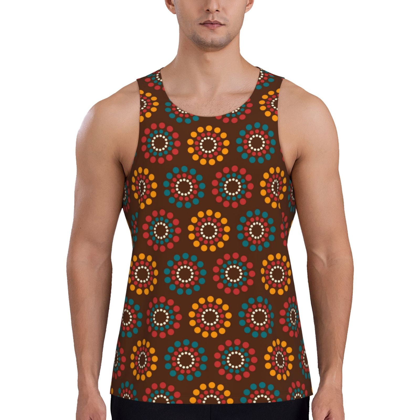 Gukieu 60s and 70s Aesthetic1 Print Men's Quick Dry Fitness Vest, Round ...