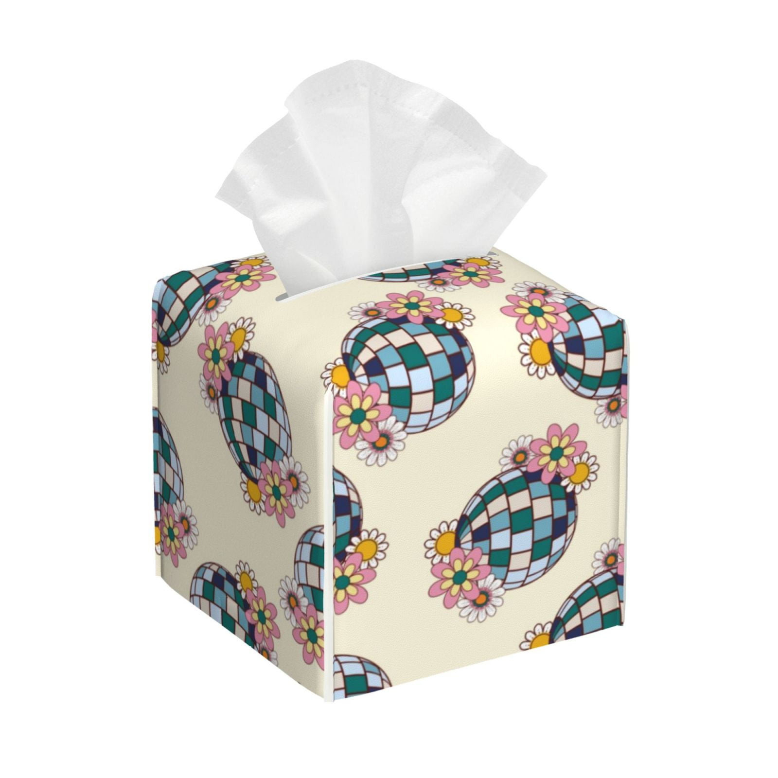 Gukieu 70s Disco Ball Print Leather Tissue Box, PVC Waterproof Velcro ...