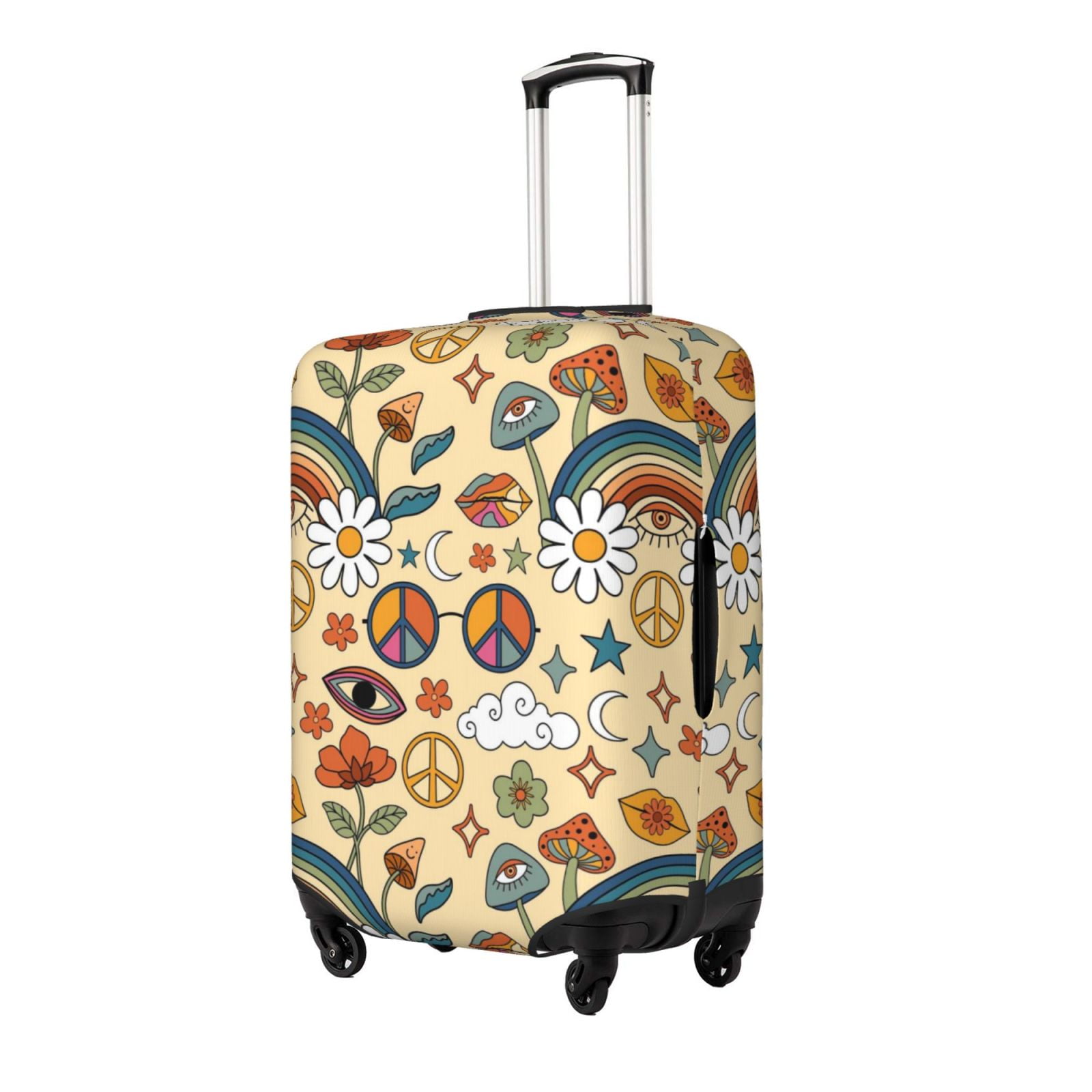 Gukieu 70s Hippie Style Print Suitcase Protective Cover, Elastic Zipper ...