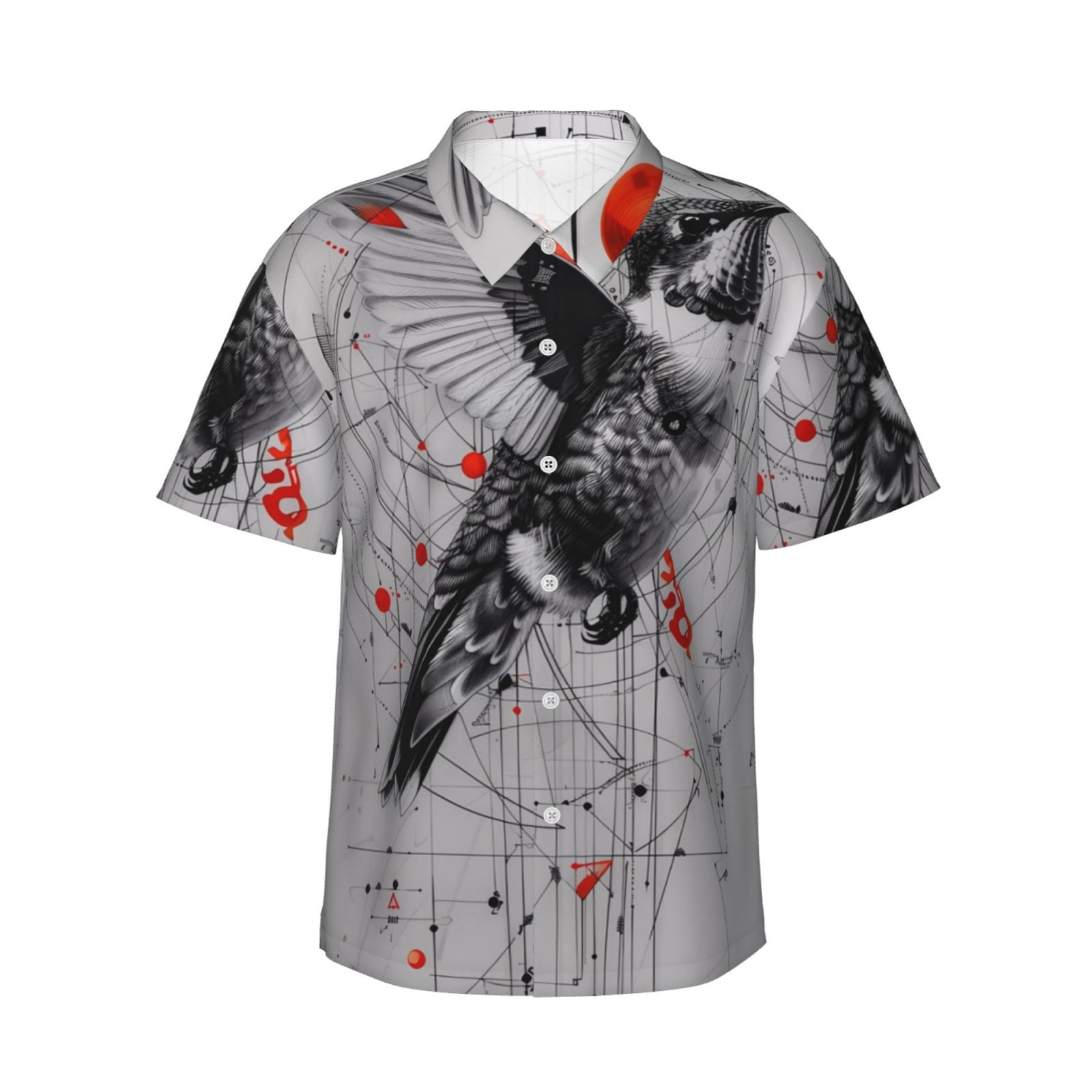 Gukieu Abstract Geometric Hummingbird Print Men's Short-sleeved Shirts ...