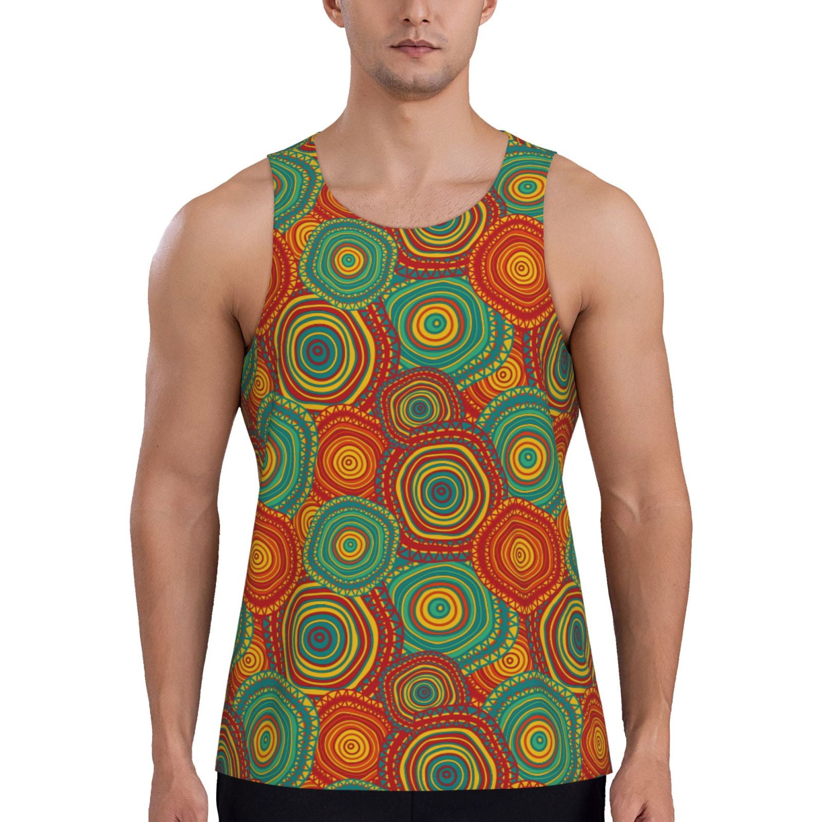 Gukieu Abstract Pattern Print Men's Quick Dry Fitness Vest, Round Neck ...