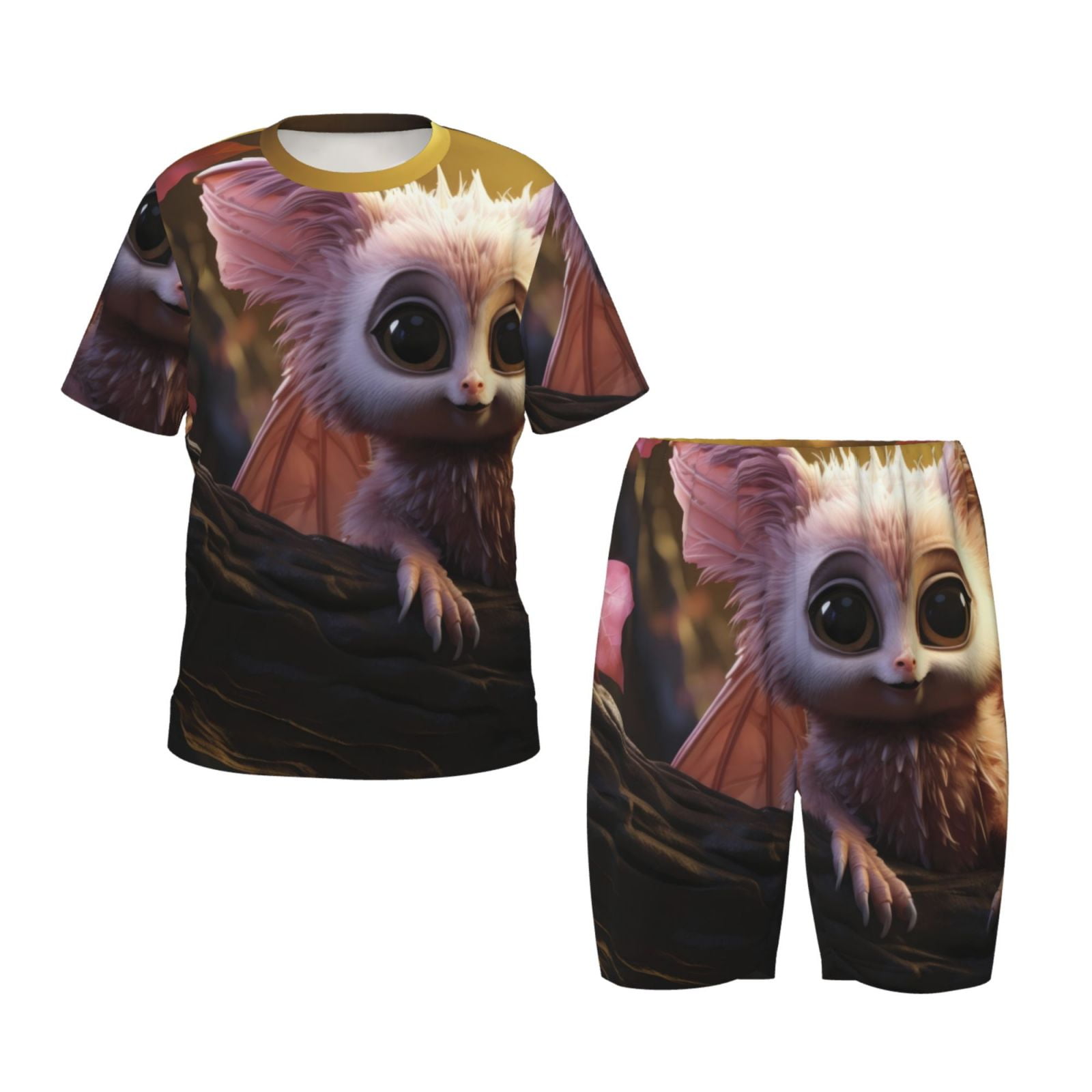 Gukieu Adorable Fluffy Bat Print Children's Pajamas Set, Elastic Waist ...