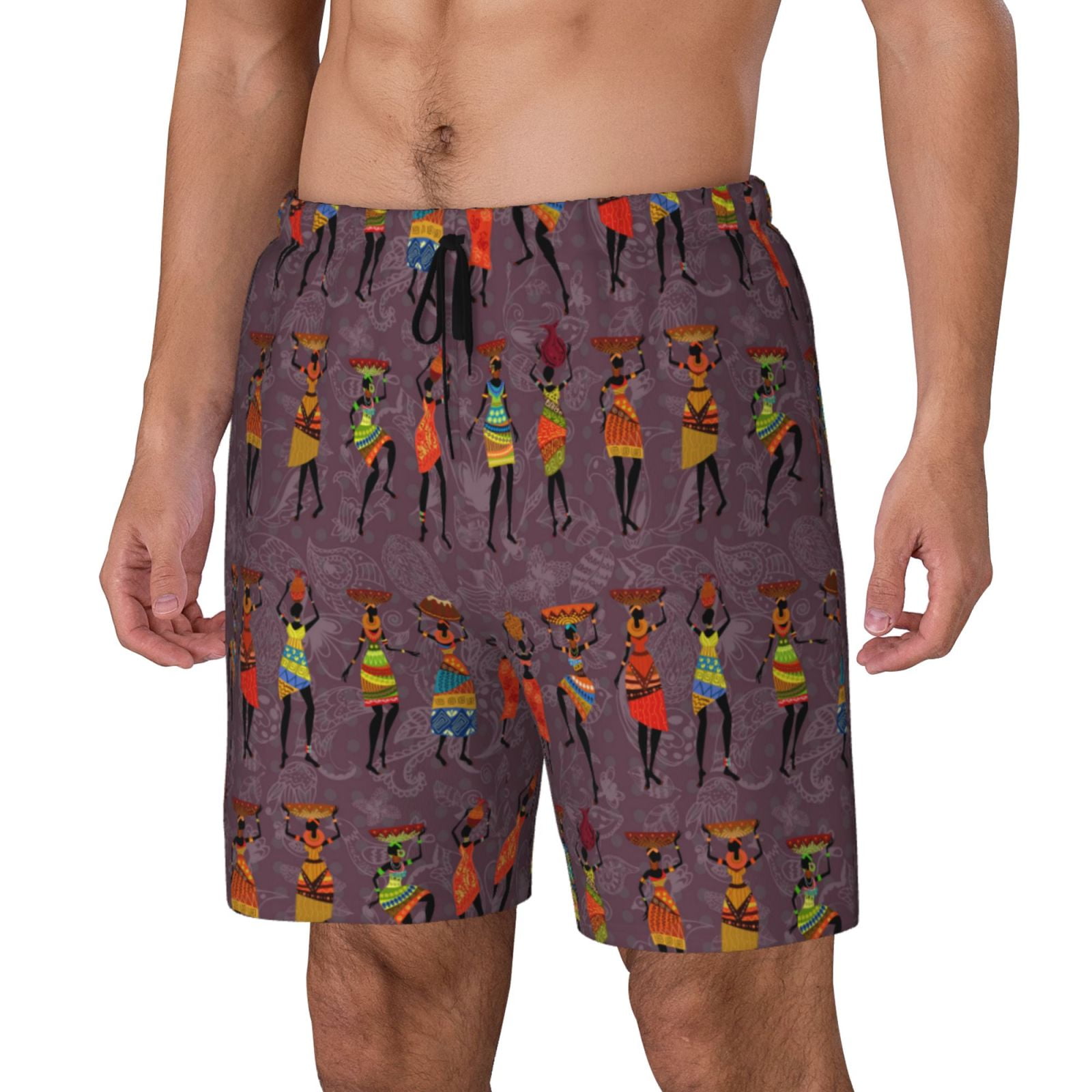 Gukieu African Women Print Men's Double Layer Sports Swim Trunks, Quick ...