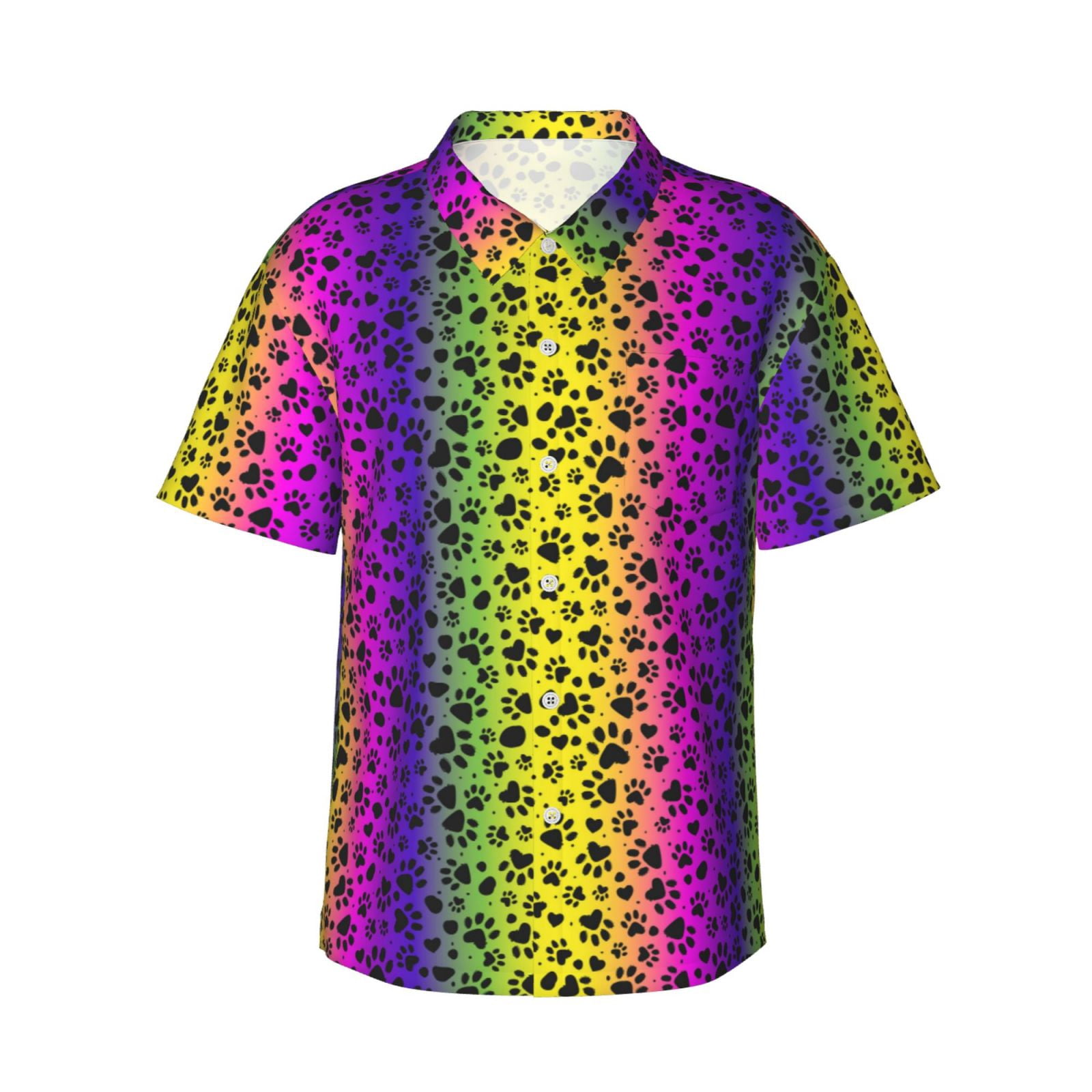 Gukieu Animal Paw Rainbow Print Men's Short-sleeved Shirts, Button-down ...
