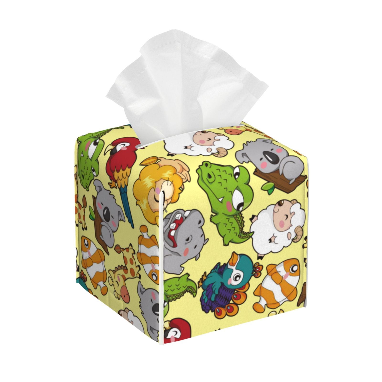 Gukieu Animals Print Leather Tissue Box, PVC Waterproof Velcro Opening ...