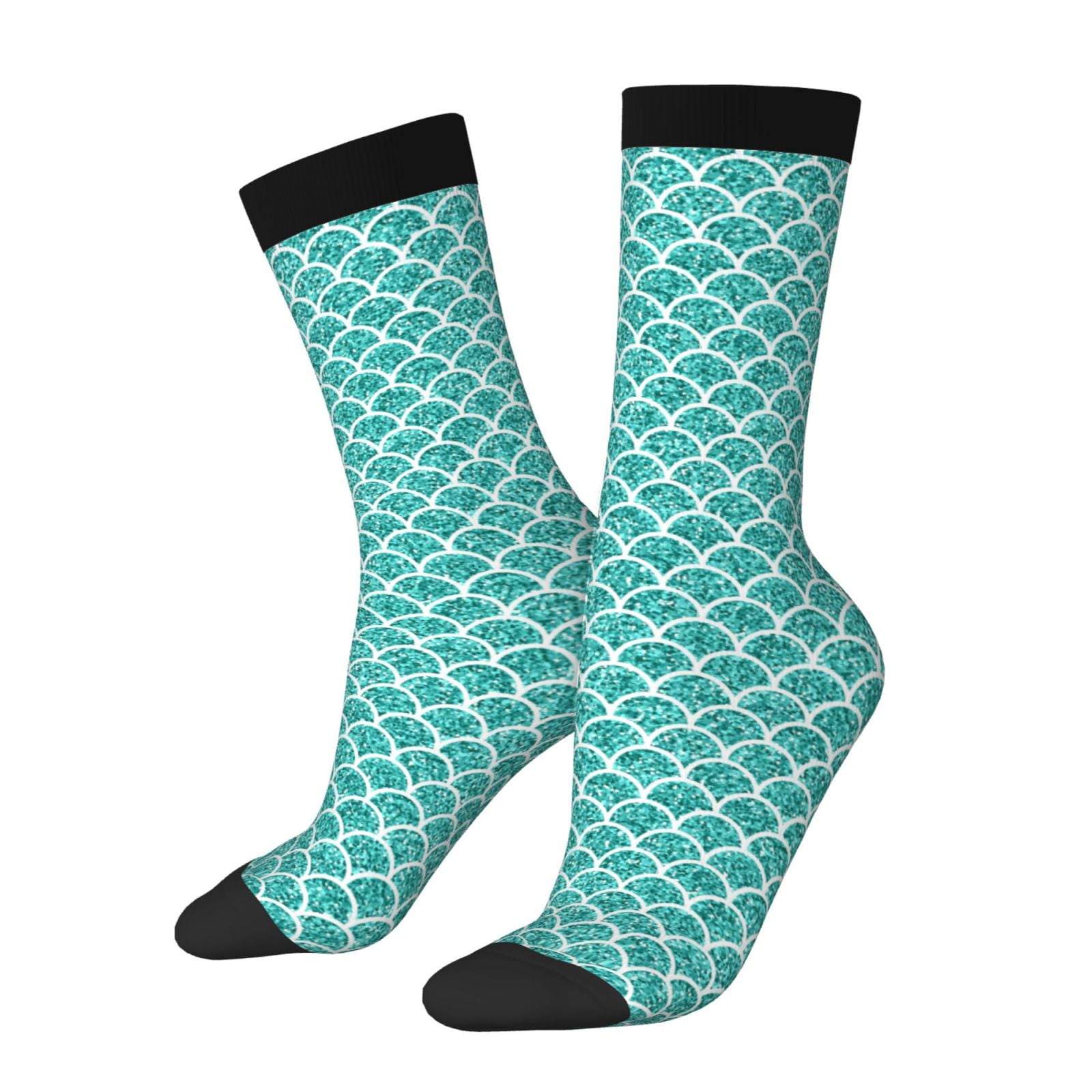 Gukieu Aquamarine Glitter1 Print Contrast Color Mid-calf Socks, Sweat ...