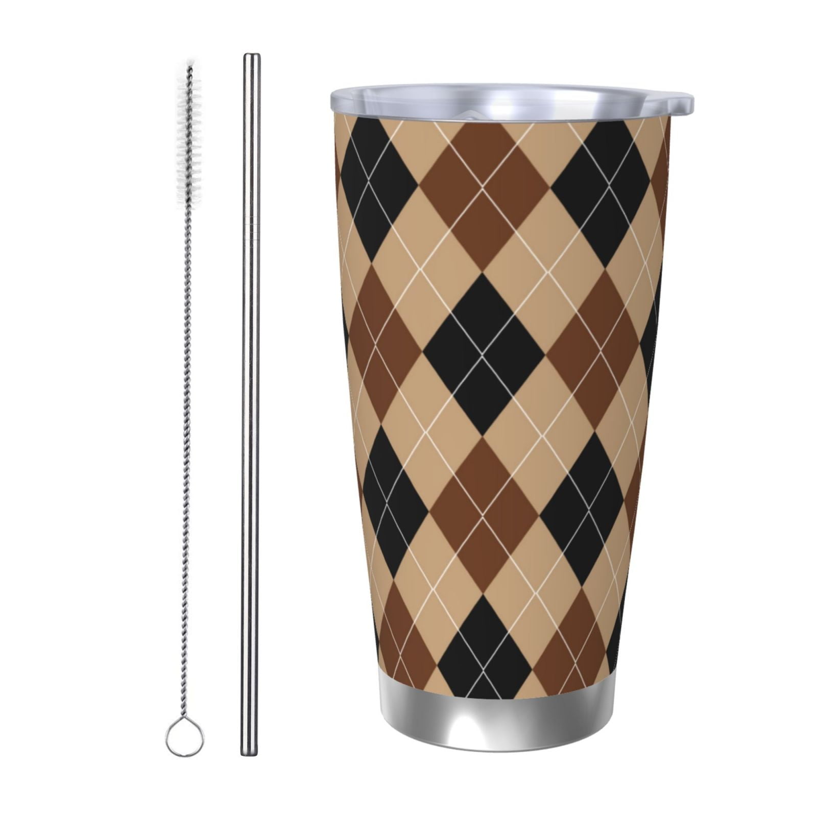 Gukieu Argyle of brown Print 20OZ Car Cup, Vacuum Stainless Steel Leak-proof Thermos Cup, Unisex ...