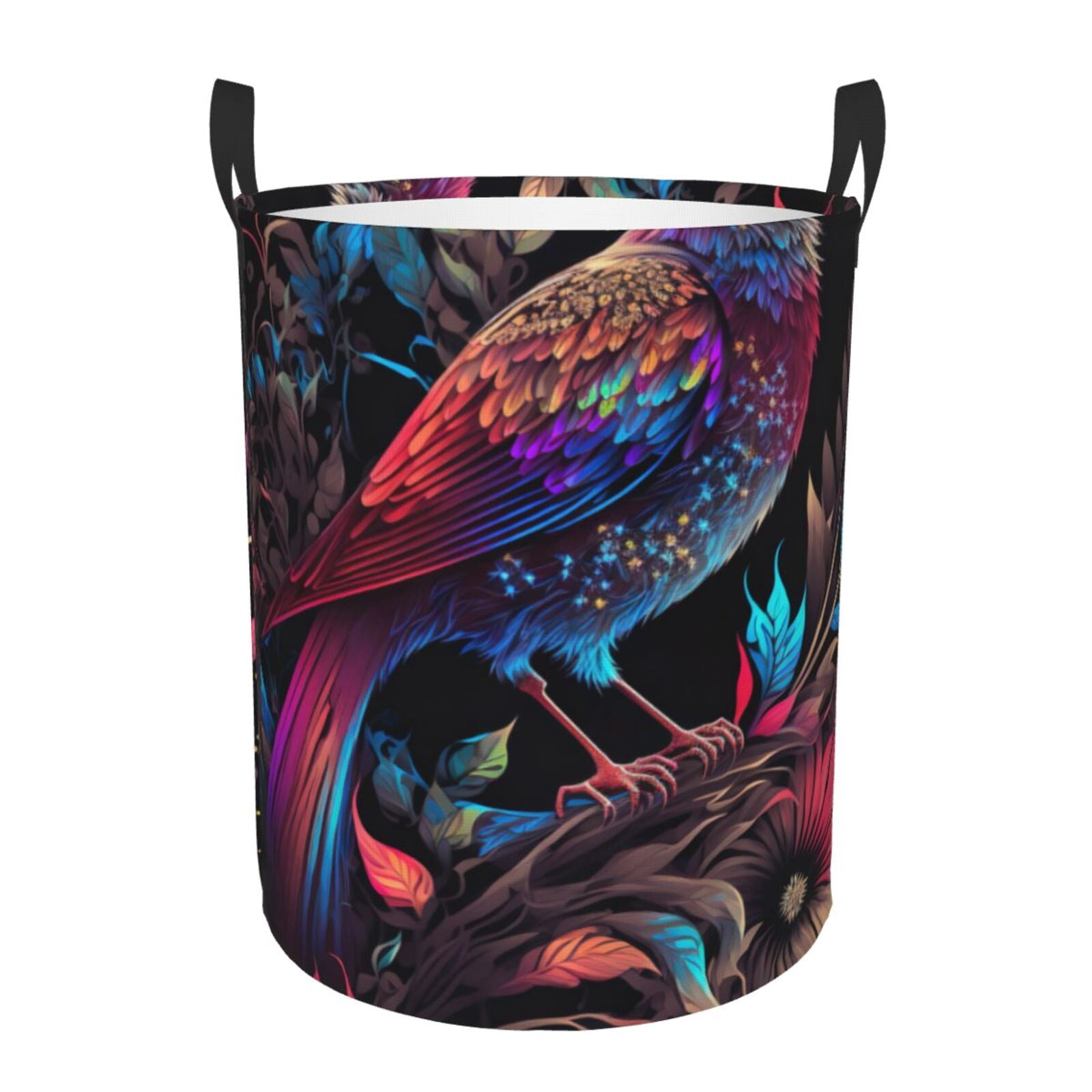 Gukieu Artistic Colorful Bird Print Round Dirty Clothes Bag, Waterproof ...