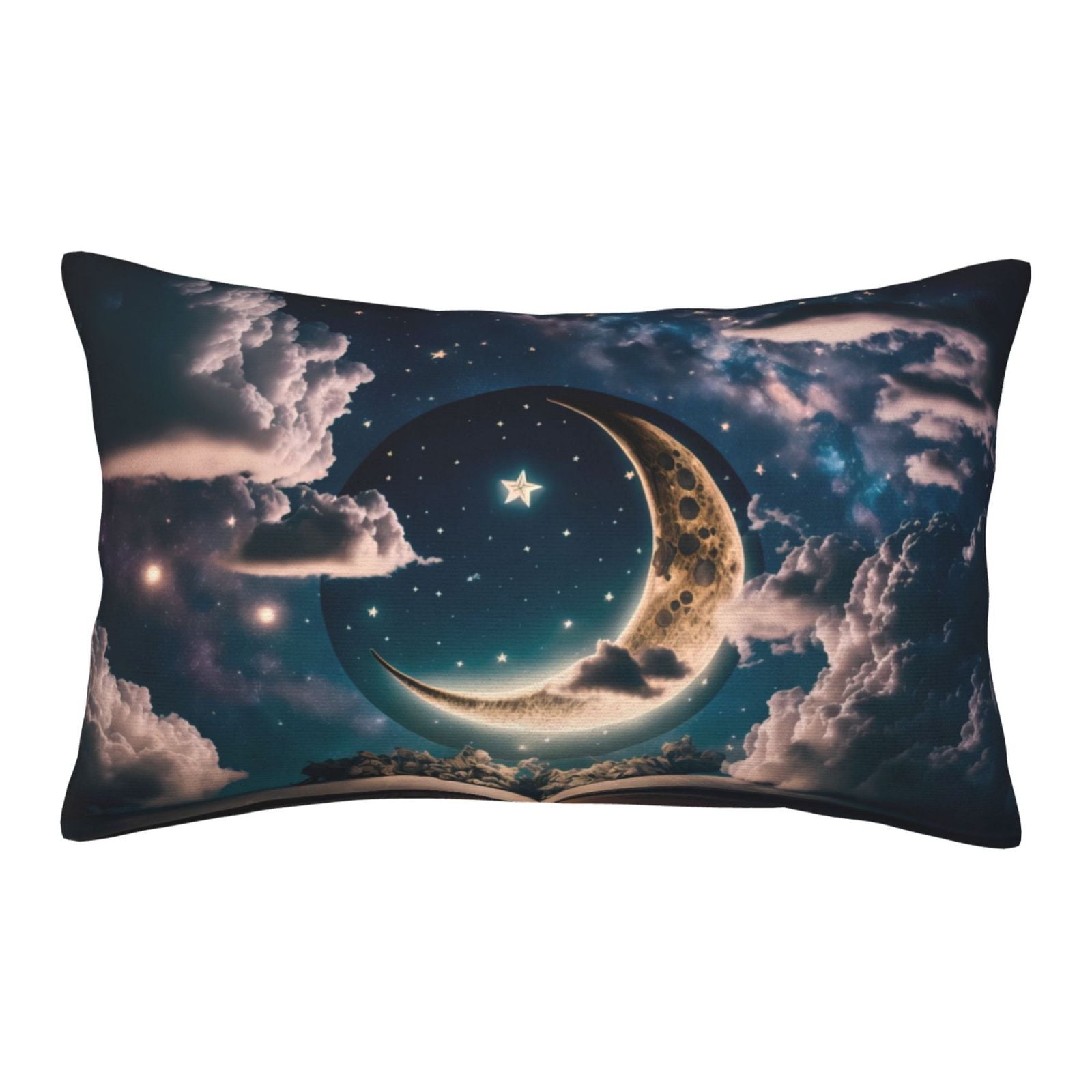Gukieu Artistic Starry Sky Moon Book Print Plush Pillow Cover, Hidden ...