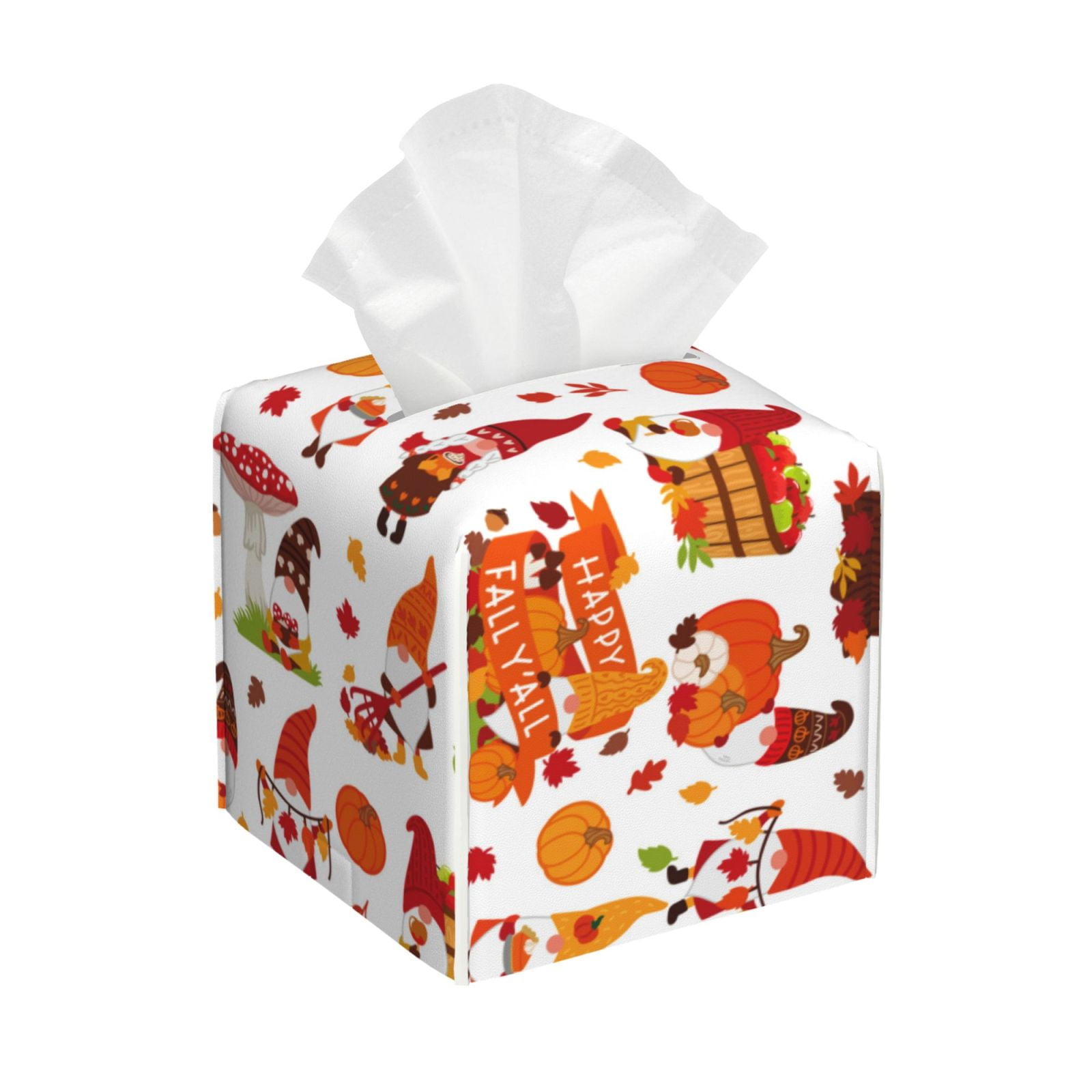 Gukieu Autumn Gnome Print Leather Tissue Box, PVC Waterproof Velcro ...