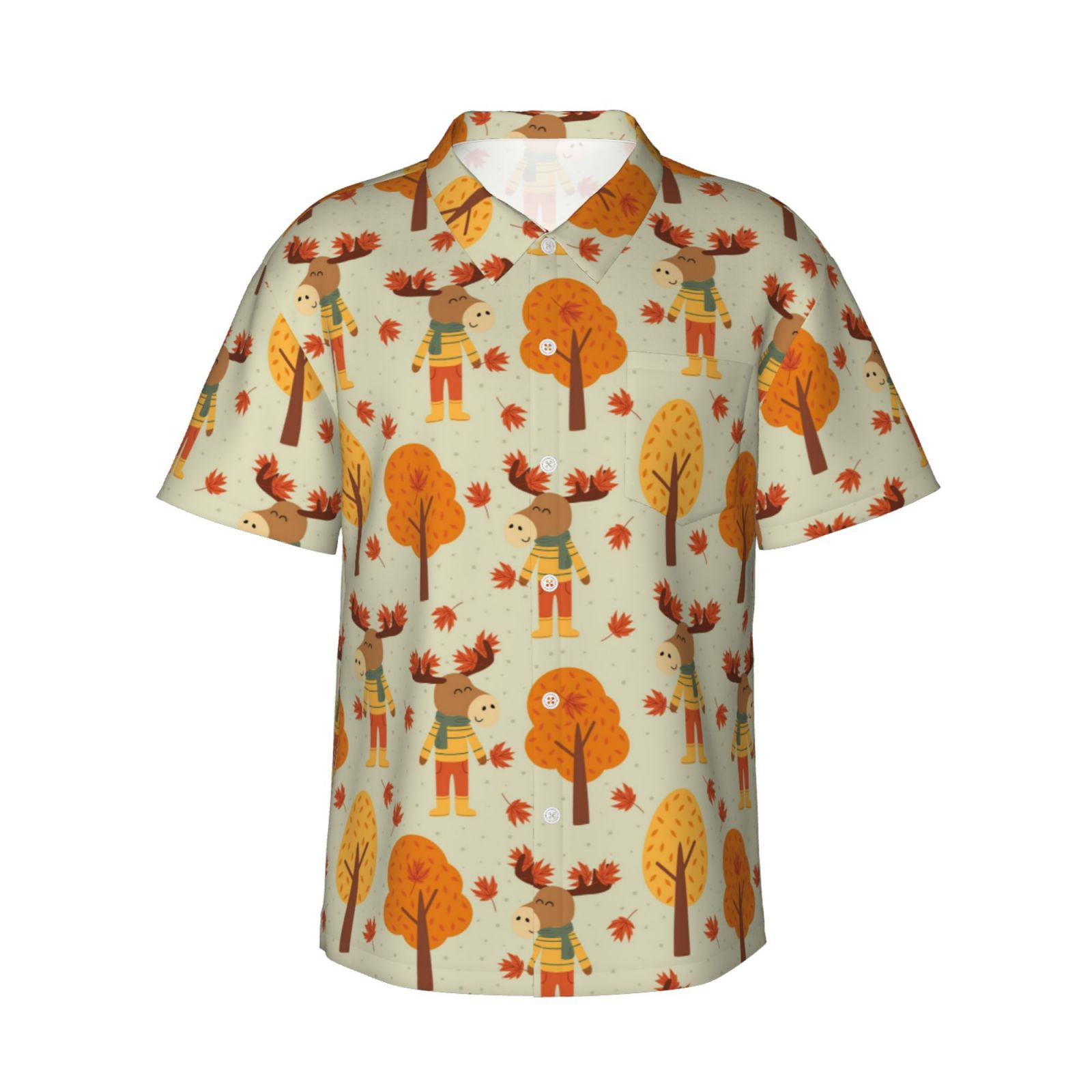 Gukieu Autumn Maple Leaf and Deer Print Men's Short-sleeved Shirts ...