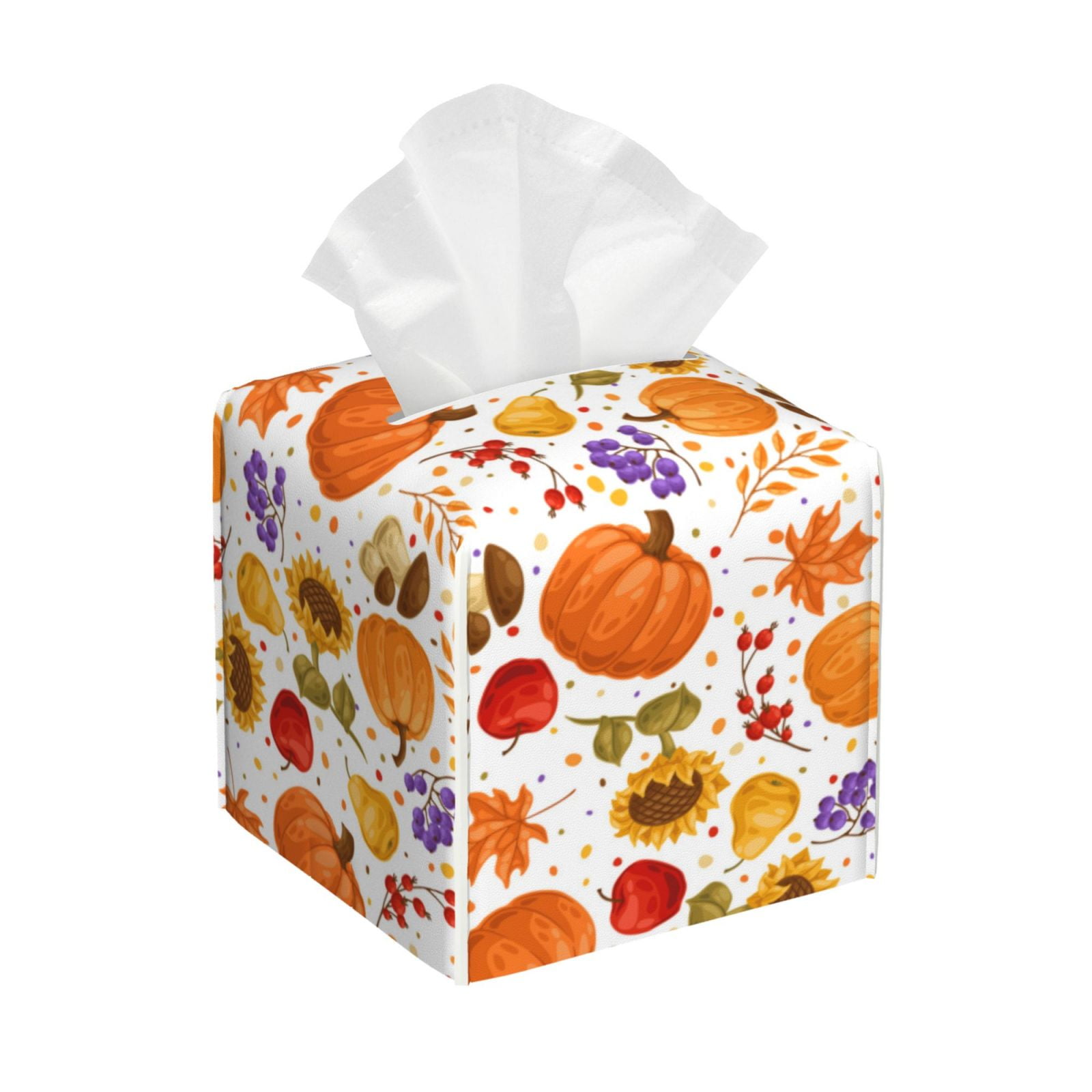 Gukieu Autumn Plants Print Leather Tissue Box, PVC Waterproof Velcro ...