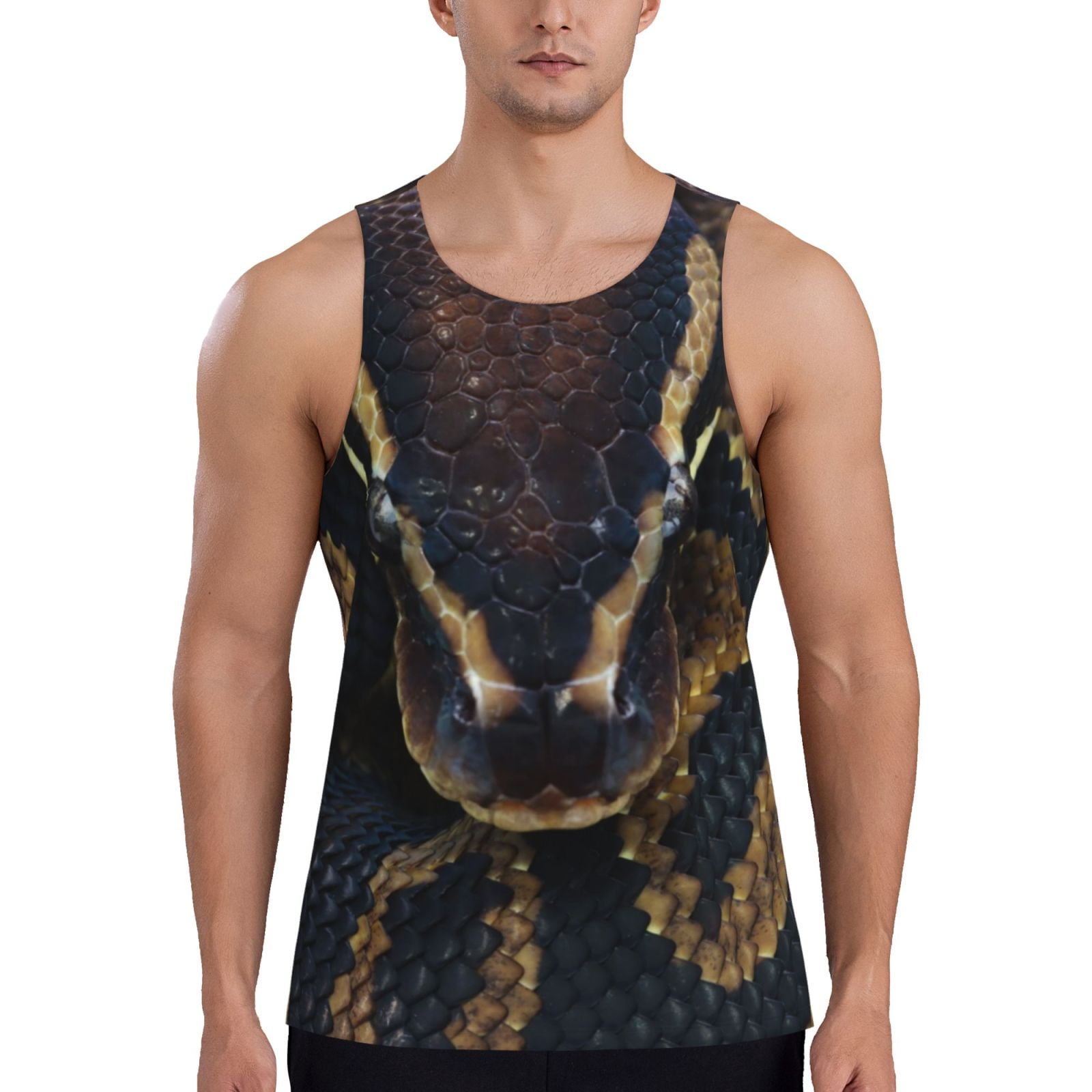 Gukieu Ball Phyton Snake Print Men's Quick Dry Fitness Vest, Round Neck ...