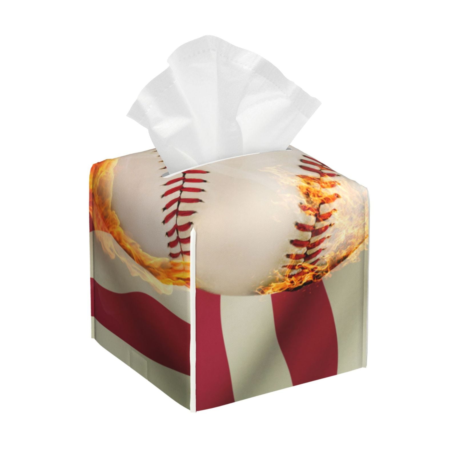 Gukieu Baseball Ball With Flag Print Leather Tissue Box, PVC Waterproof ...