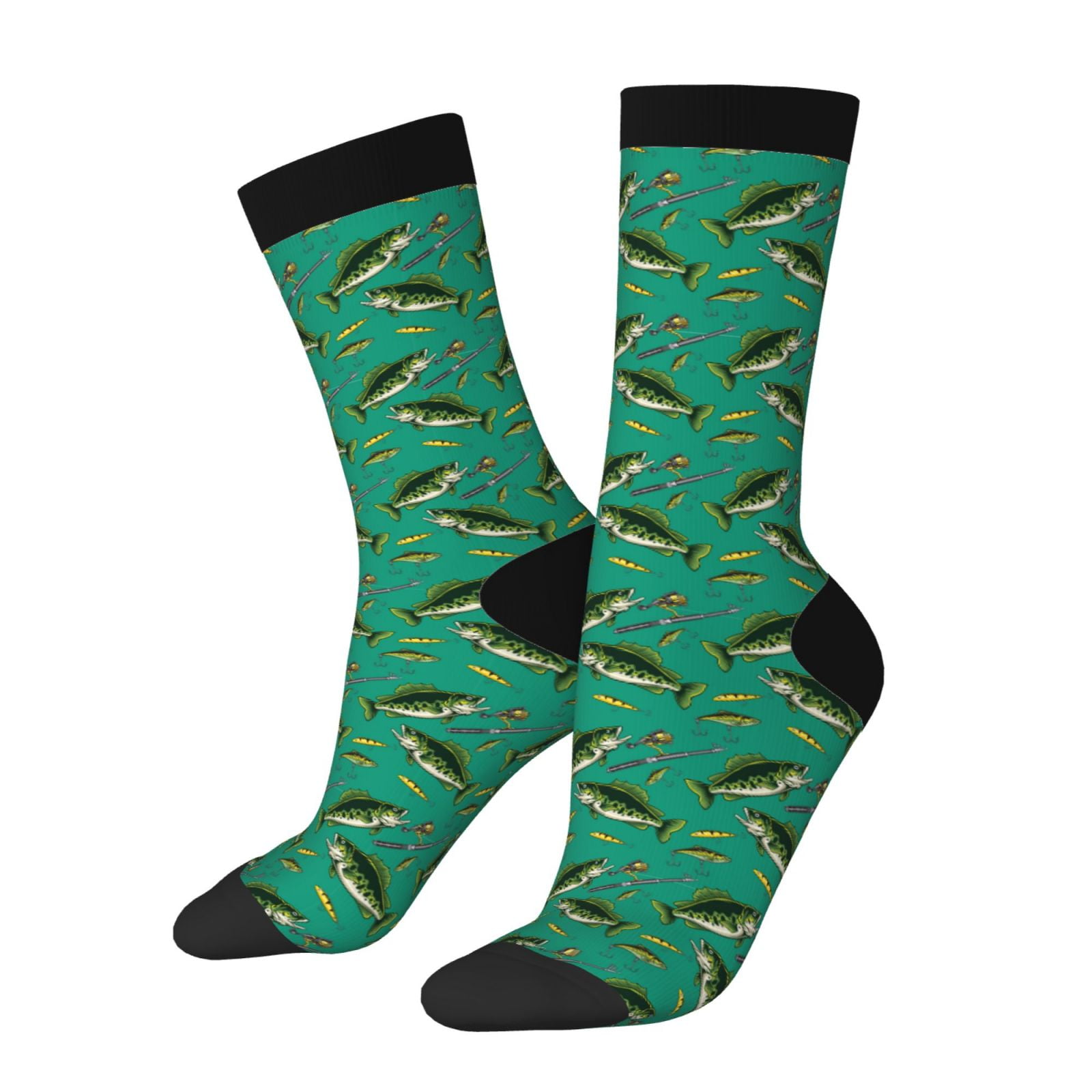 Gukieu Bass Fish Print Contrast Color Mid-calf Socks, Sweat-wicking ...