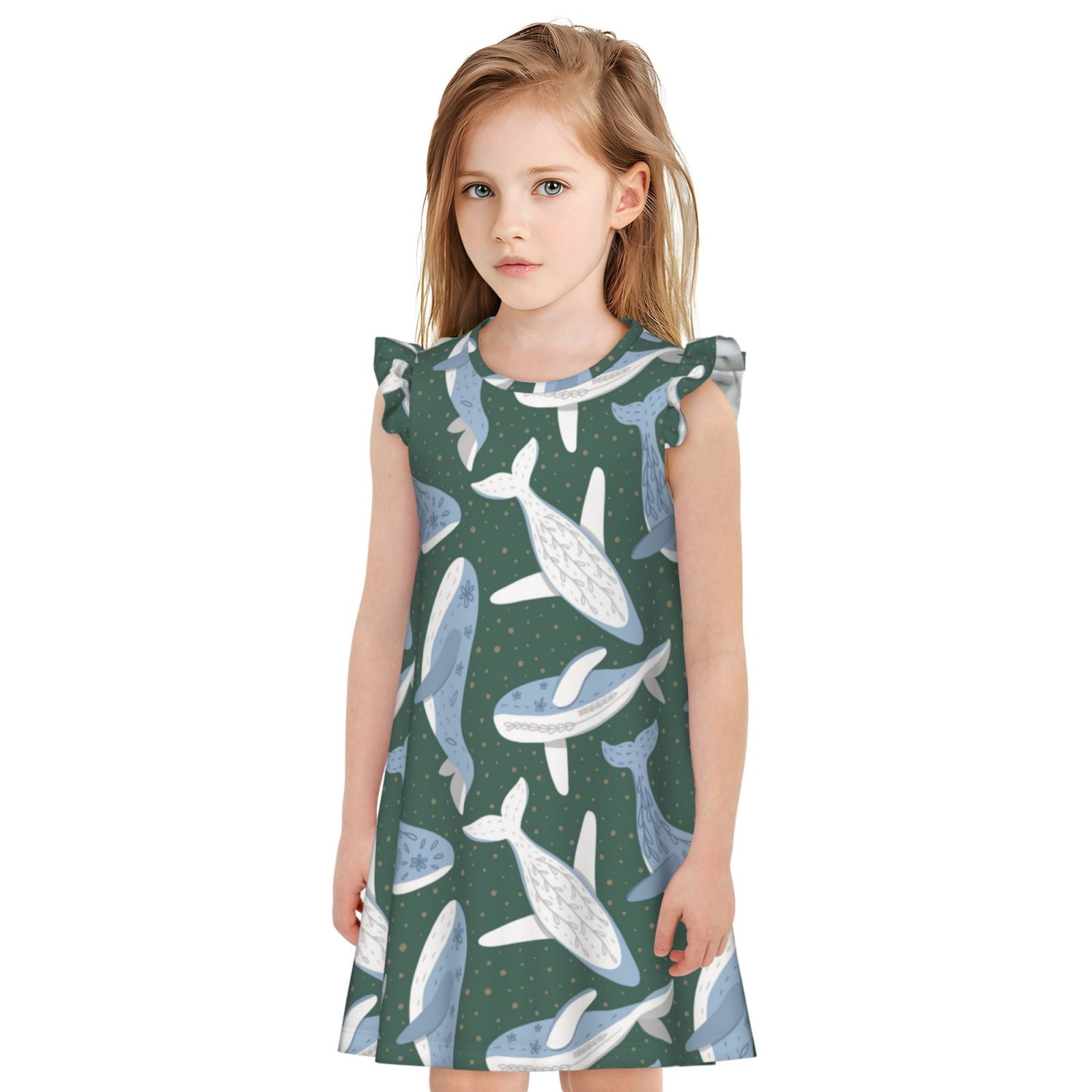 Gukieu Beautiful Whales Print Girls' Flying Sleeves Nightdress, Round ...