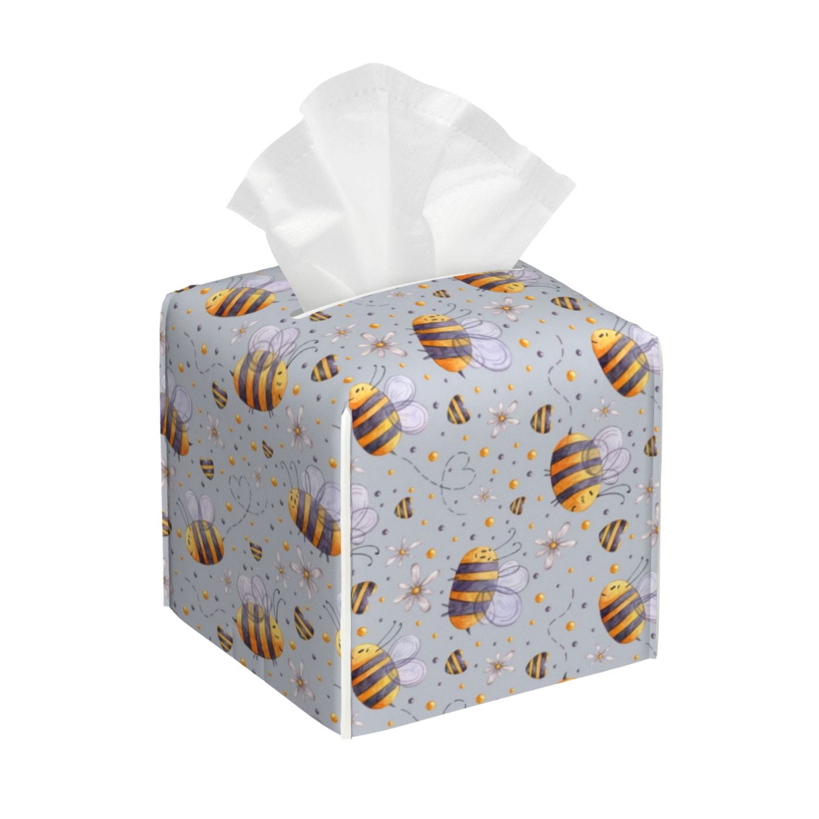 Gukieu Bee Print Leather Tissue Box, PVC Waterproof Velcro Opening and ...