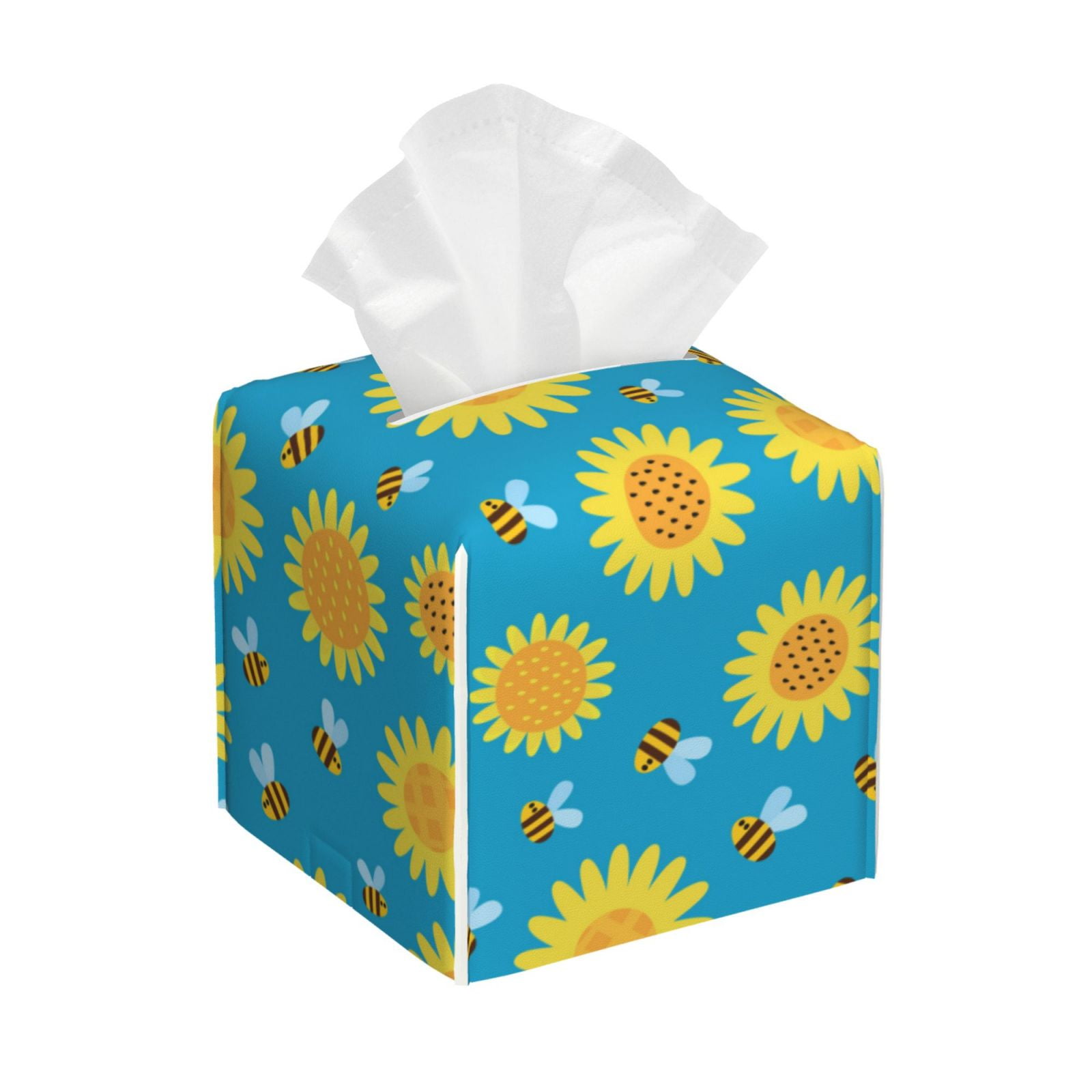 Gukieu Bee Sunflower Print Leather Tissue Box, PVC Waterproof Velcro ...