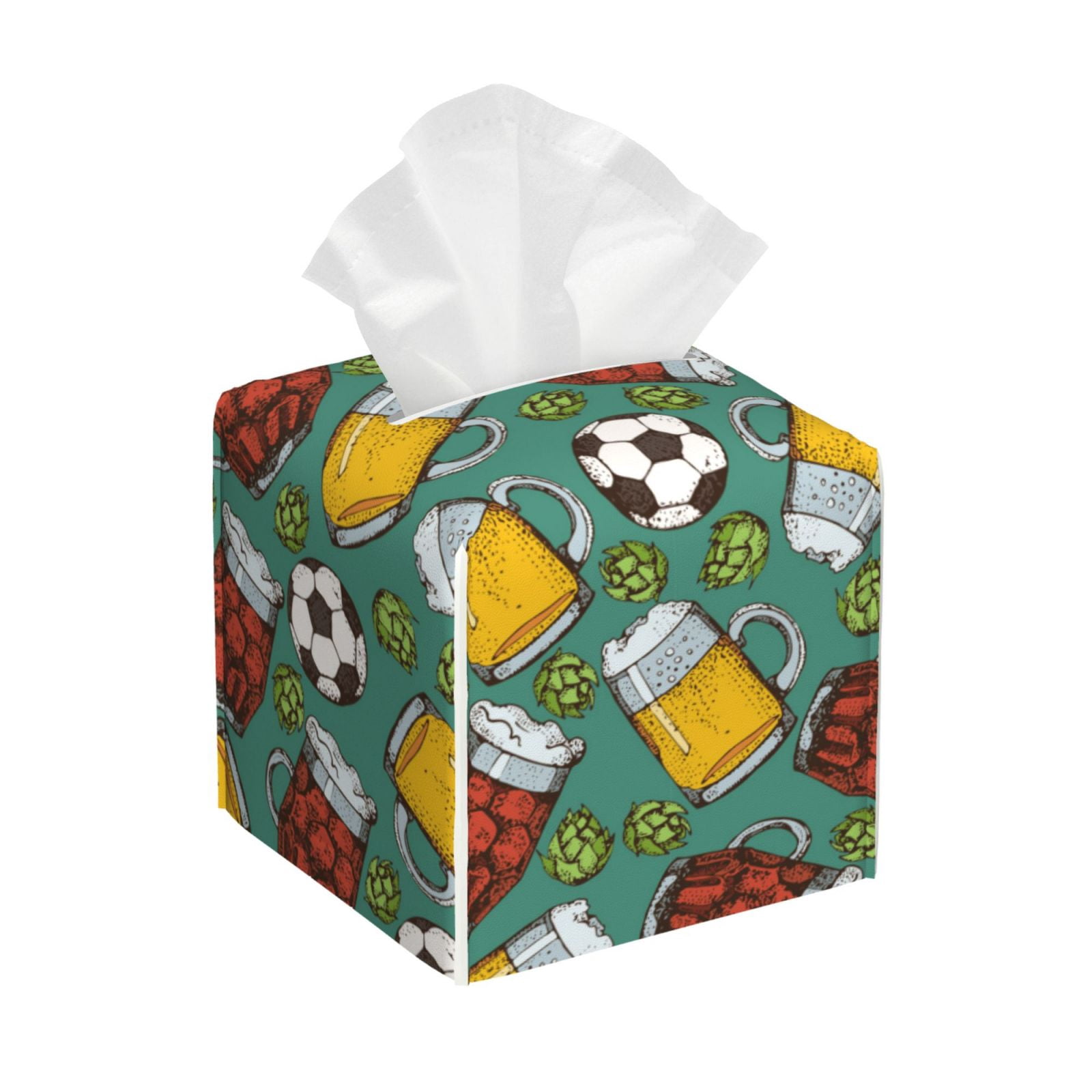 Gukieu Beer And Soccer Print Leather Tissue Box, PVC Waterproof Velcro ...
